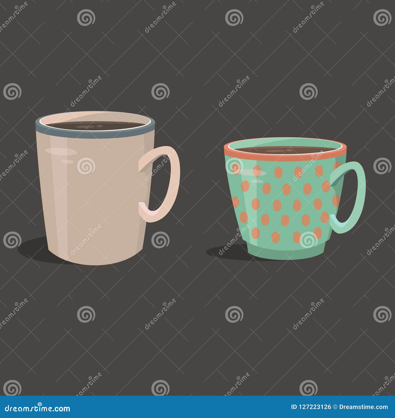 Set of cups with tea stock vector. Illustration of shapes - 127223126