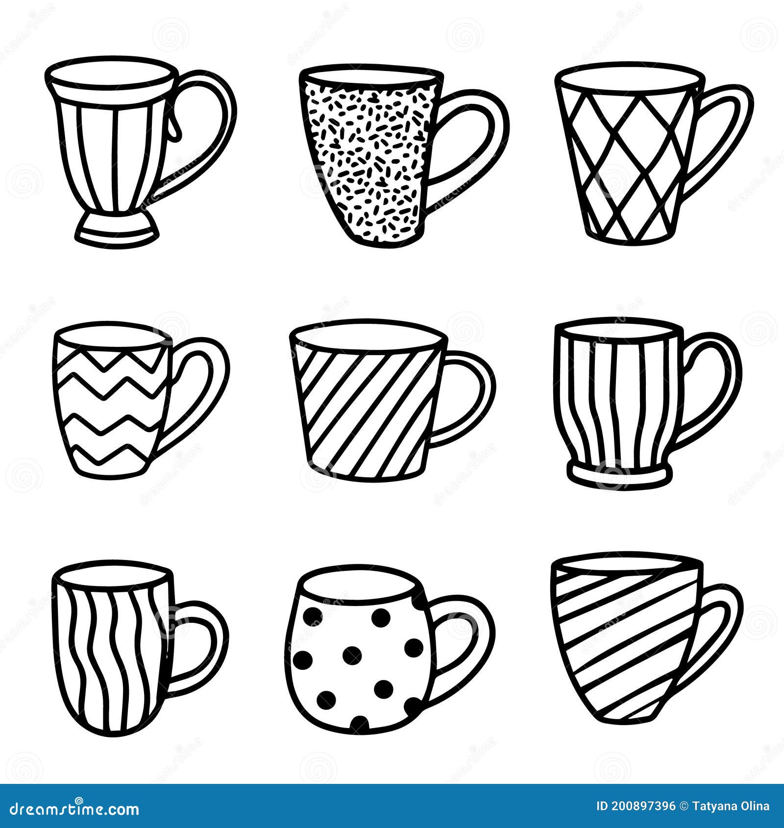 Set of Cups. Vector Illustration in Doodle Style. Stock Vector ...