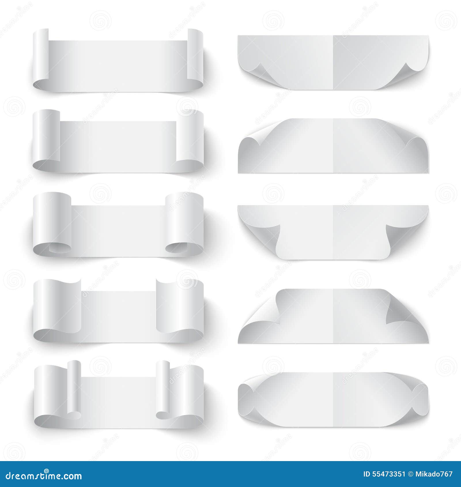 Set of Curled Blank Paper Banners with Shadows on Stock Vector ...