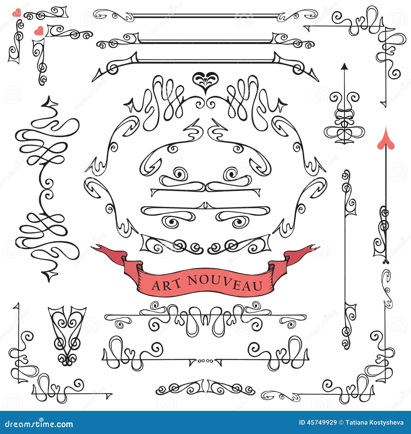 Curled Calligraphic Design Frame Corner Elements. Vector Set Isolated ...