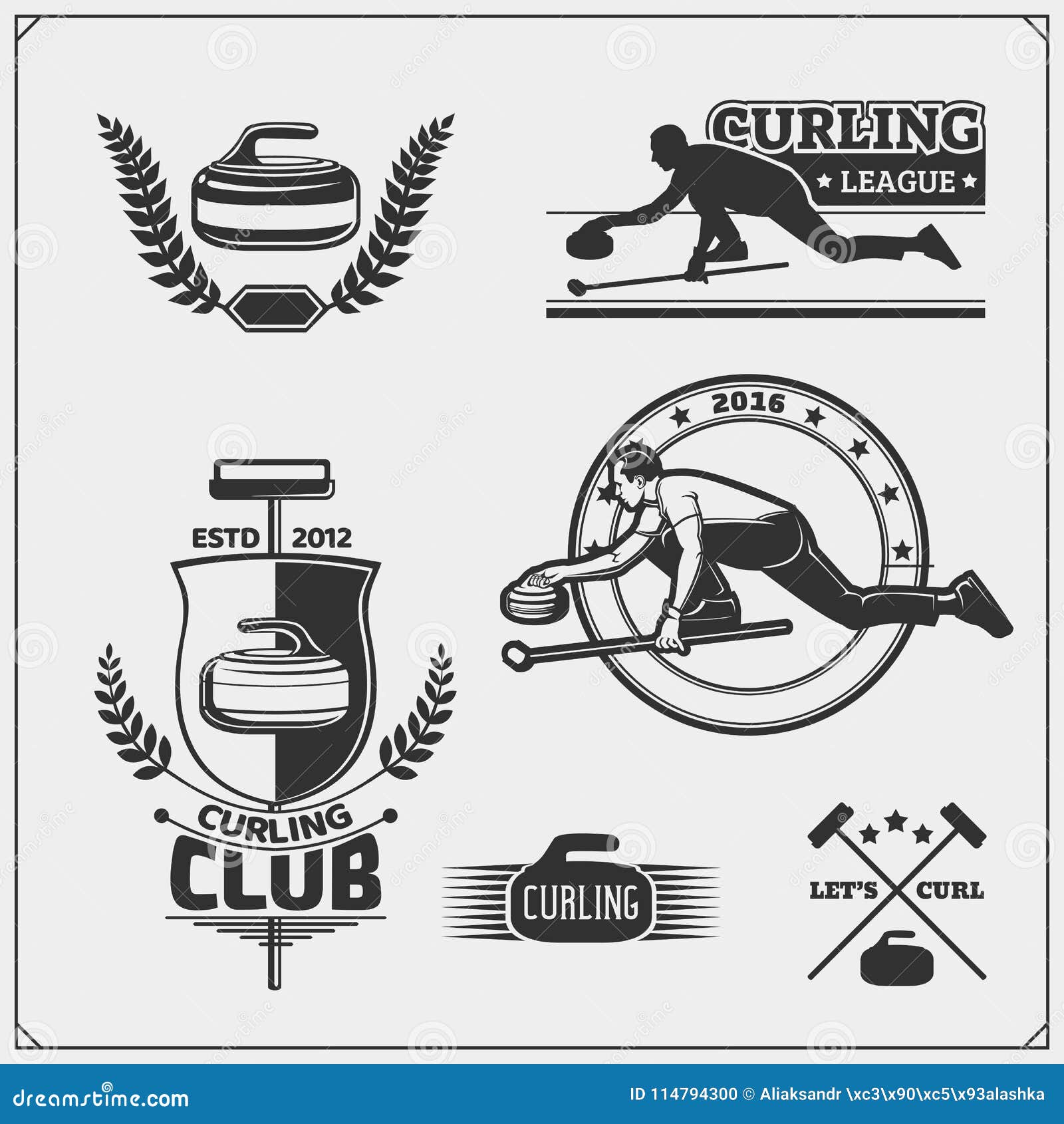 Set Of Curling Labels, Emblems And Design Elements. Vector Illustration ...