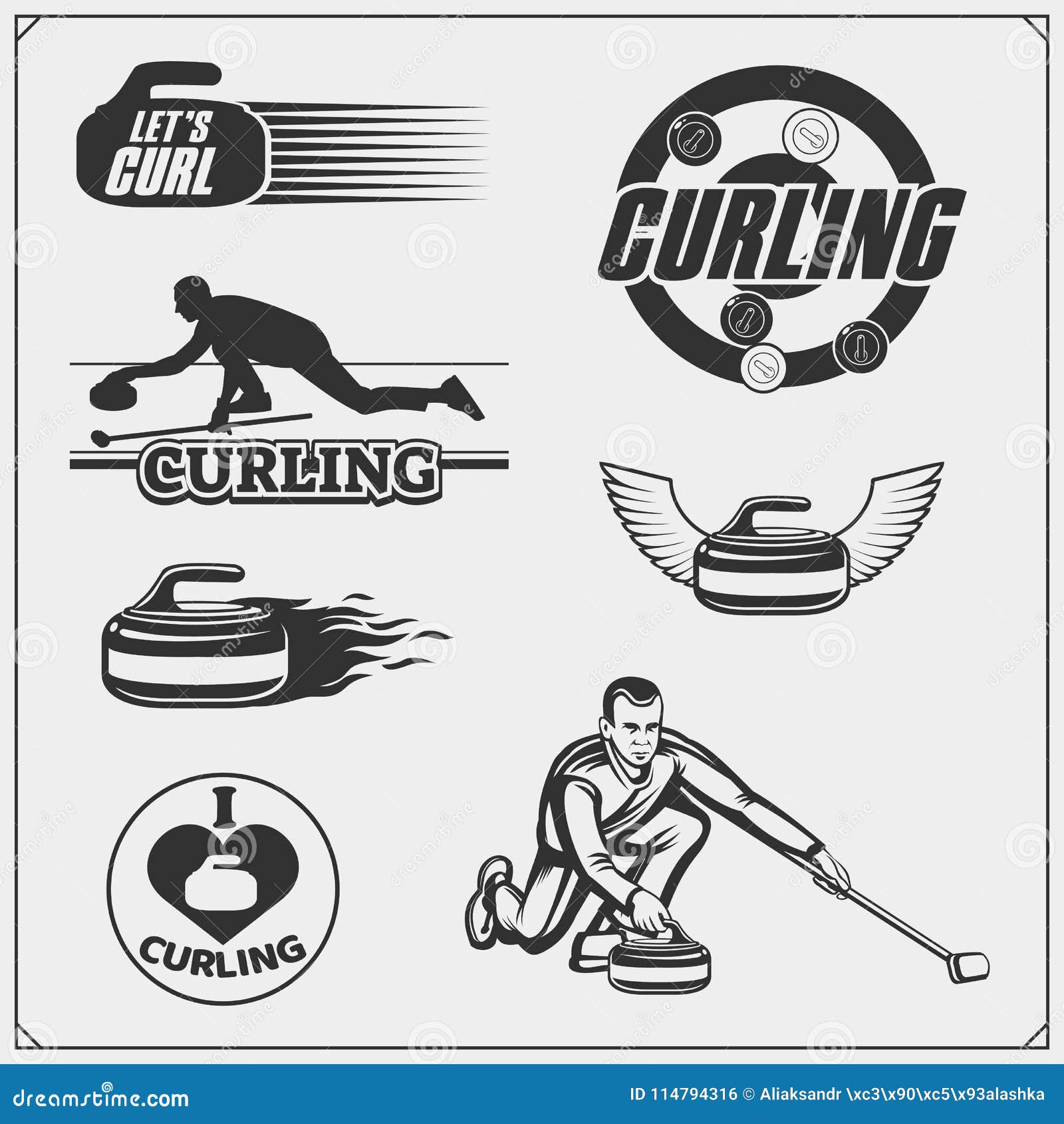 Set of Curling Labels, Emblems and Design Elements. Stock Vector ...