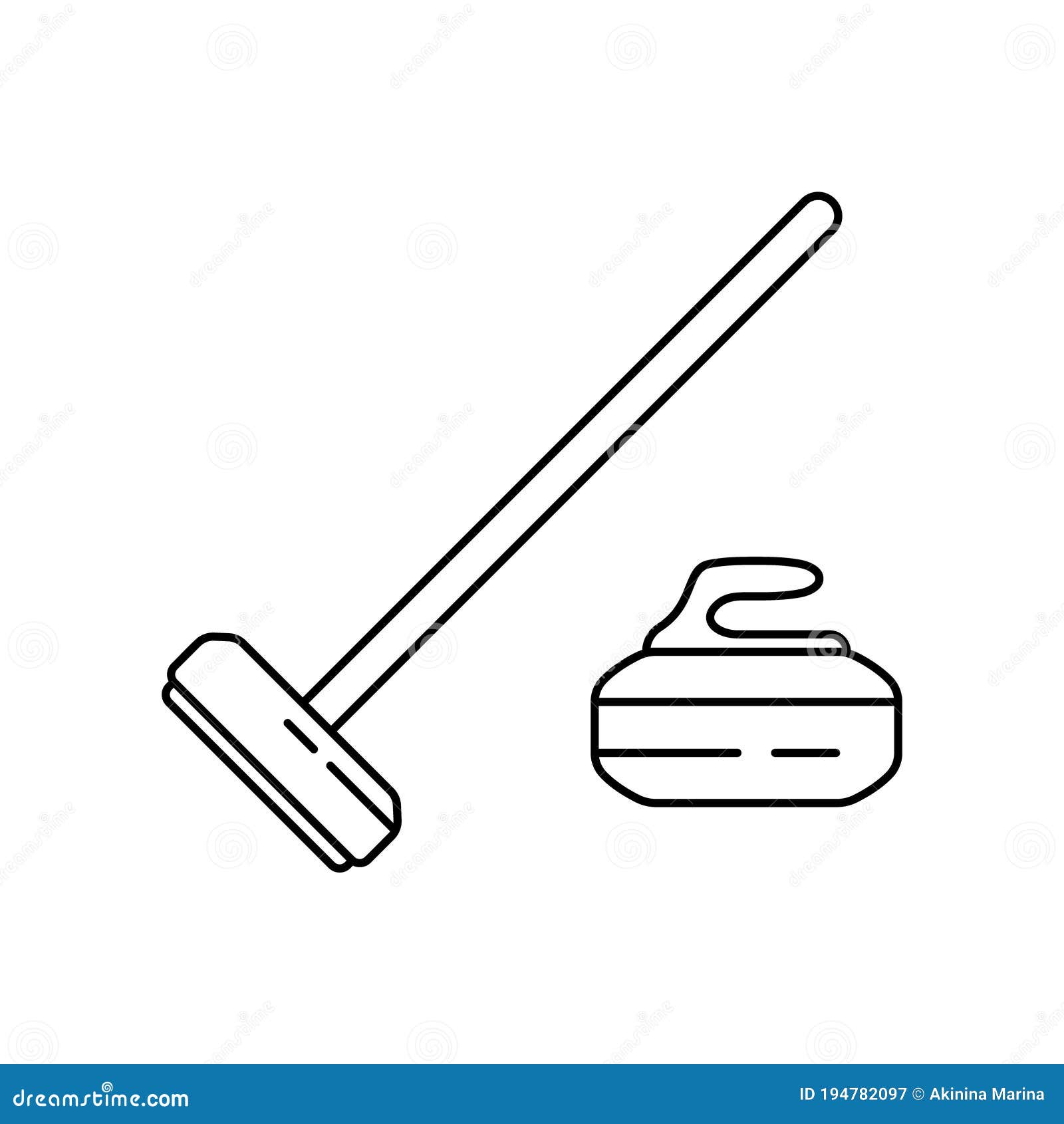 Set of Curling Stone and Rectangular Broom. Linear Icon of Sport ...