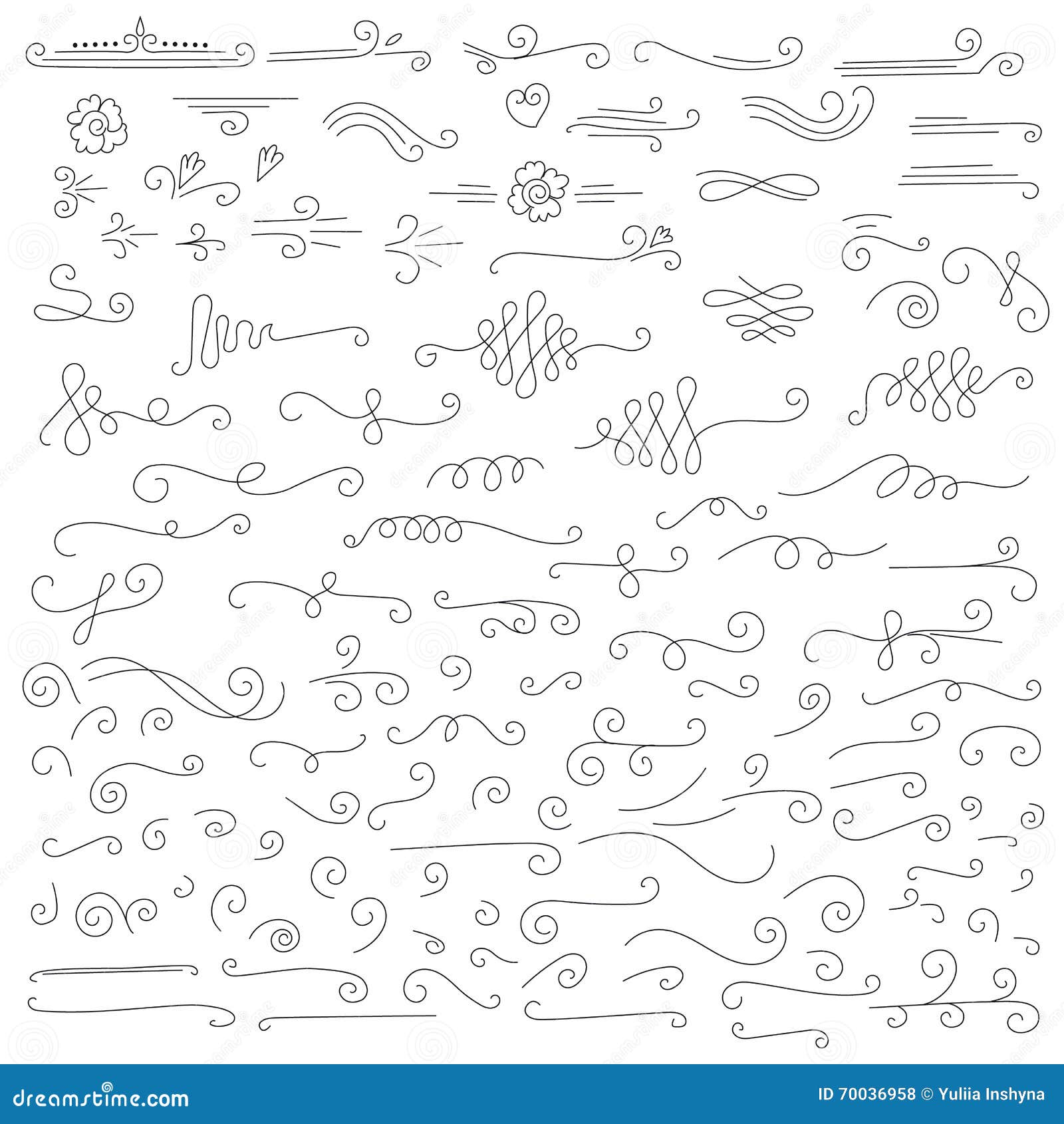 A Set of Curls Drawn Hands, Doodle Style Stock Vector - Illustration of ...