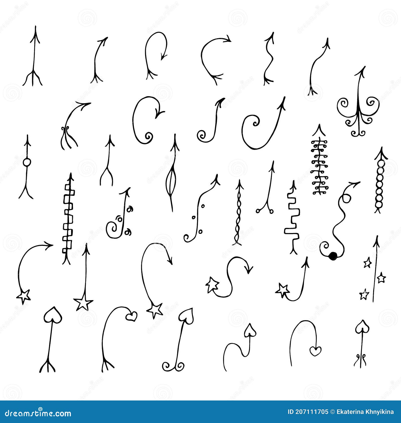 Set of Curly Arrows, Vector Illustration, Hand Drawing Stock ...