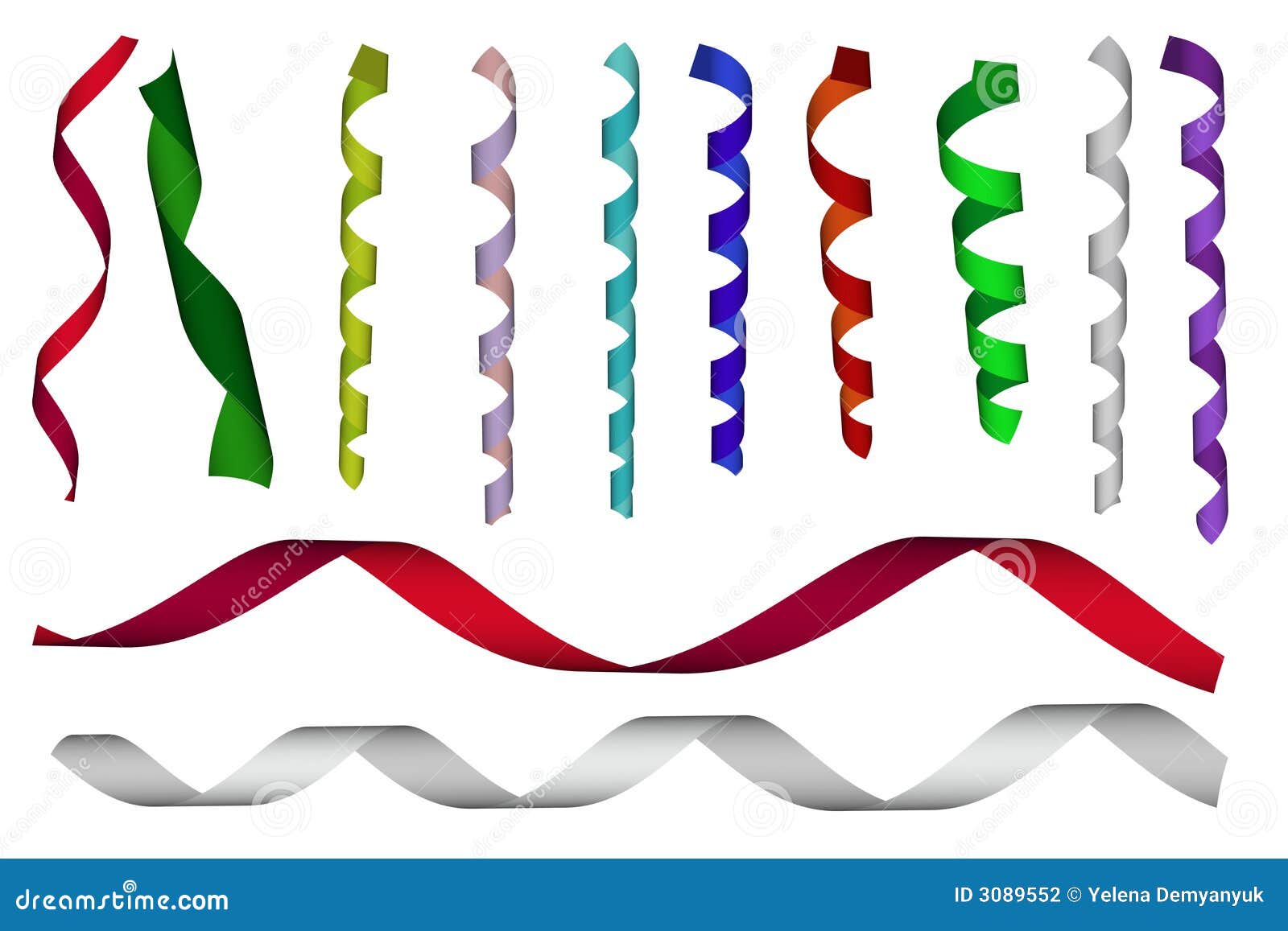 Set of Curly Ribbon Isolated Stock Illustration - Illustration of white ...