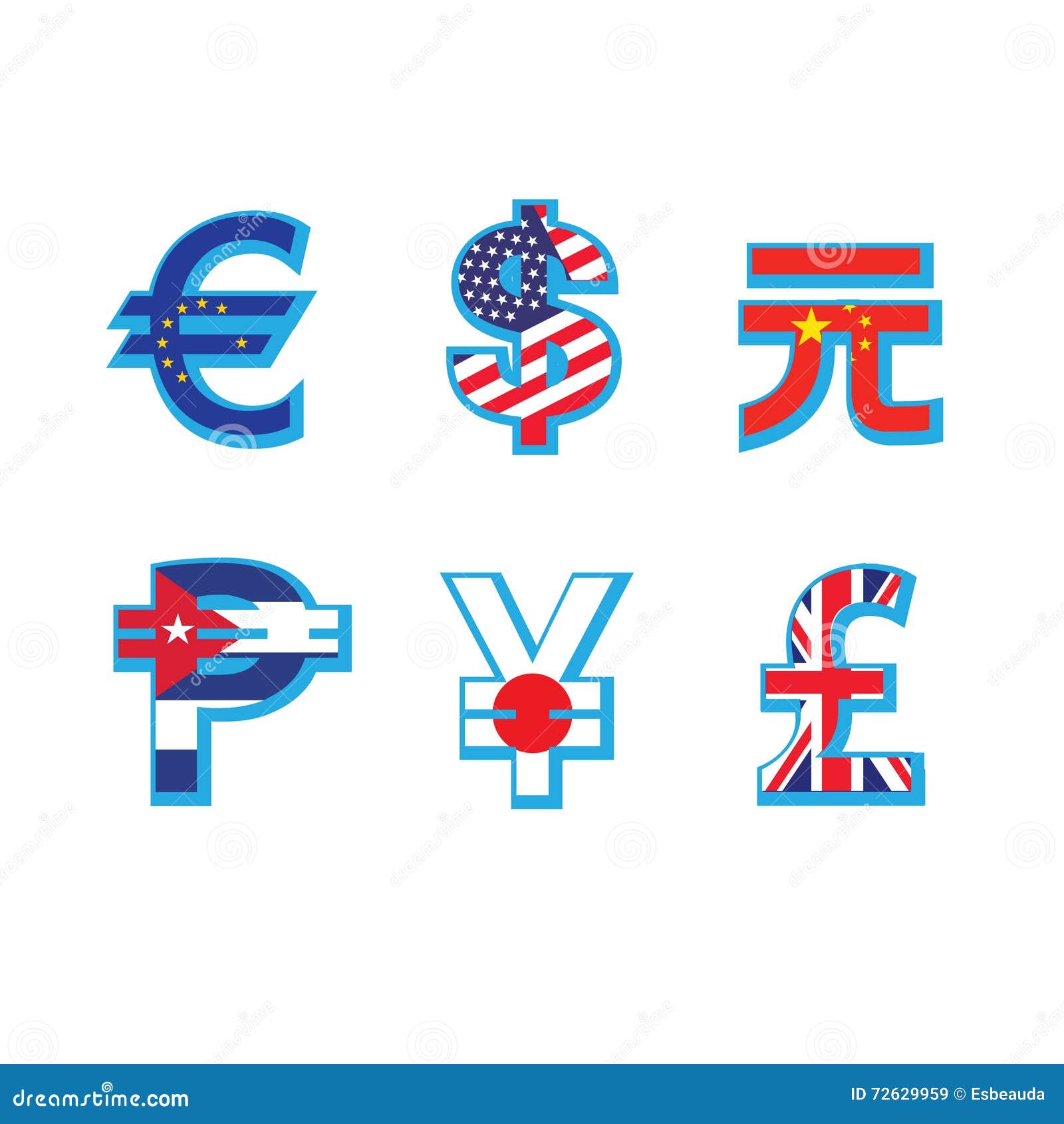 Set Of Currency Symbols With Flag Stock Photo - Image: 72629959