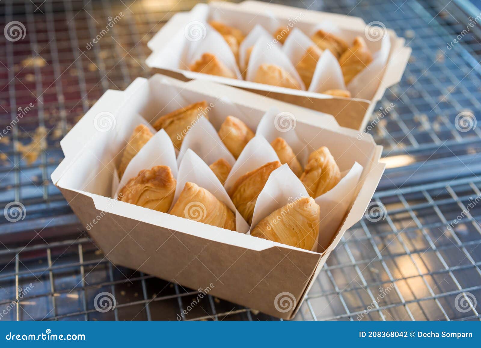 Set of Curry Puff in Paper Box Stock Photo - Image of patty, brown ...