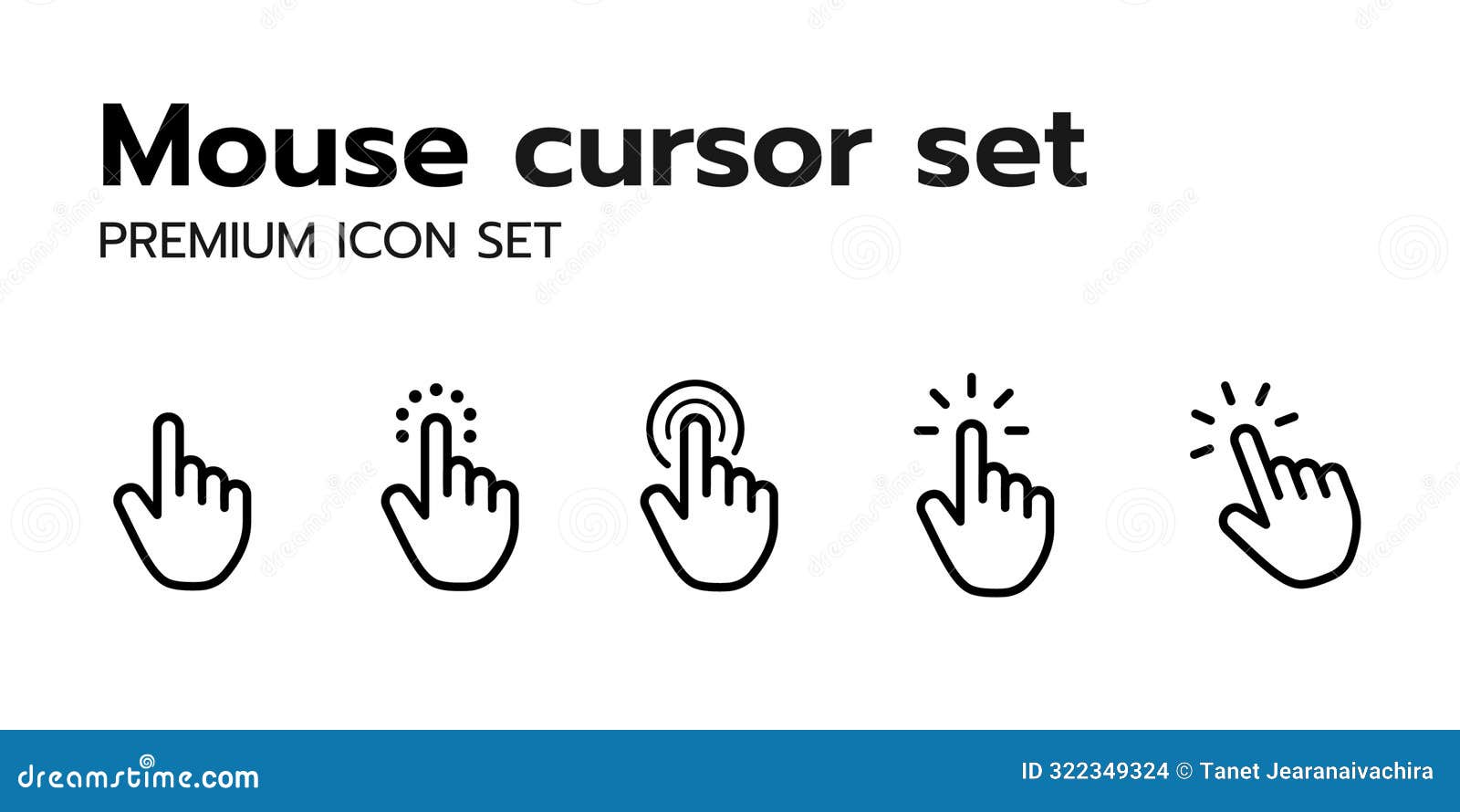 Set Of Hand Pointer Or Cursor Mouse Clicking, Thumb Up Or Like Flat ...