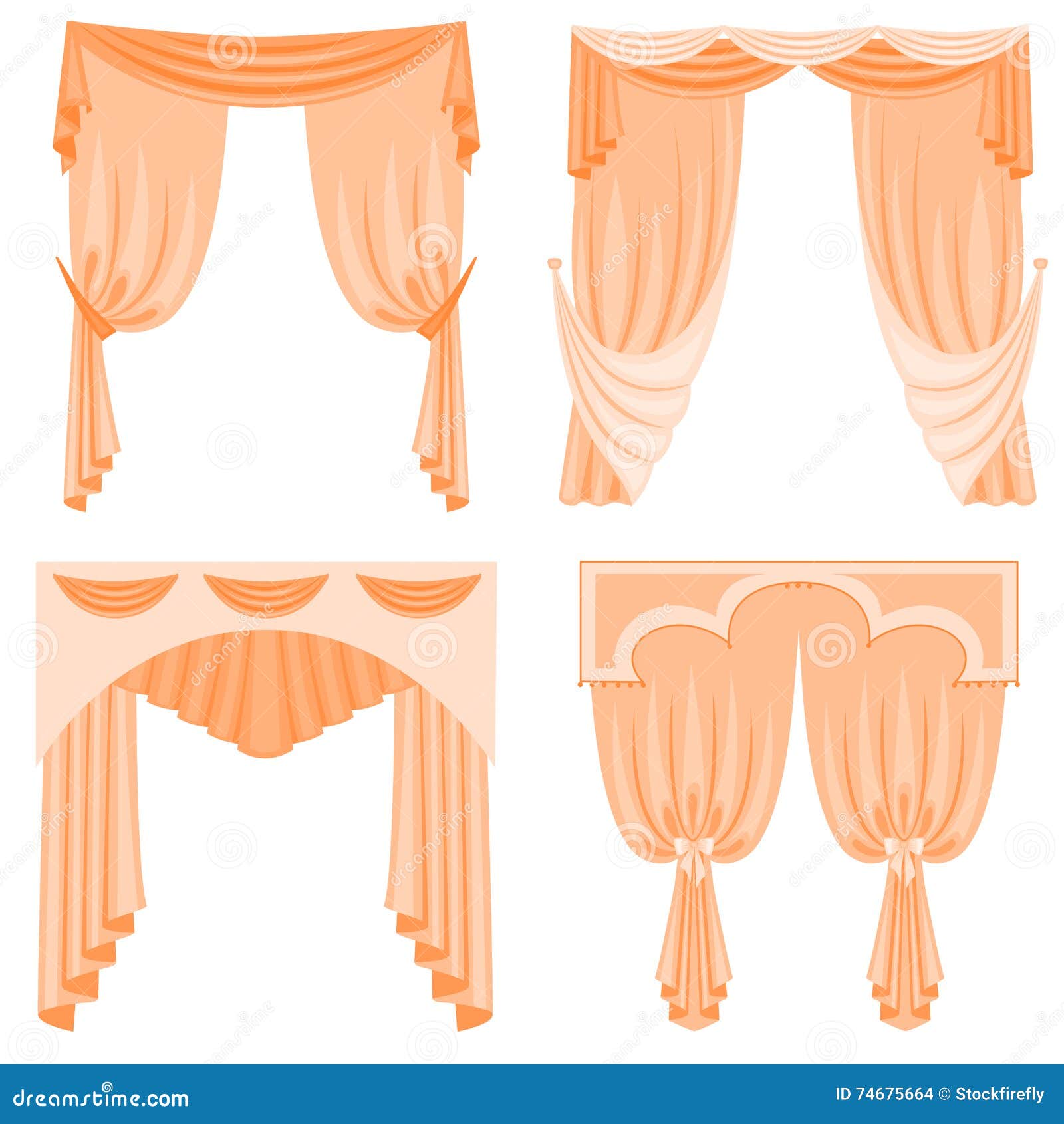 A Set of Curtains Isolated on White Background. Vector Illustration ...
