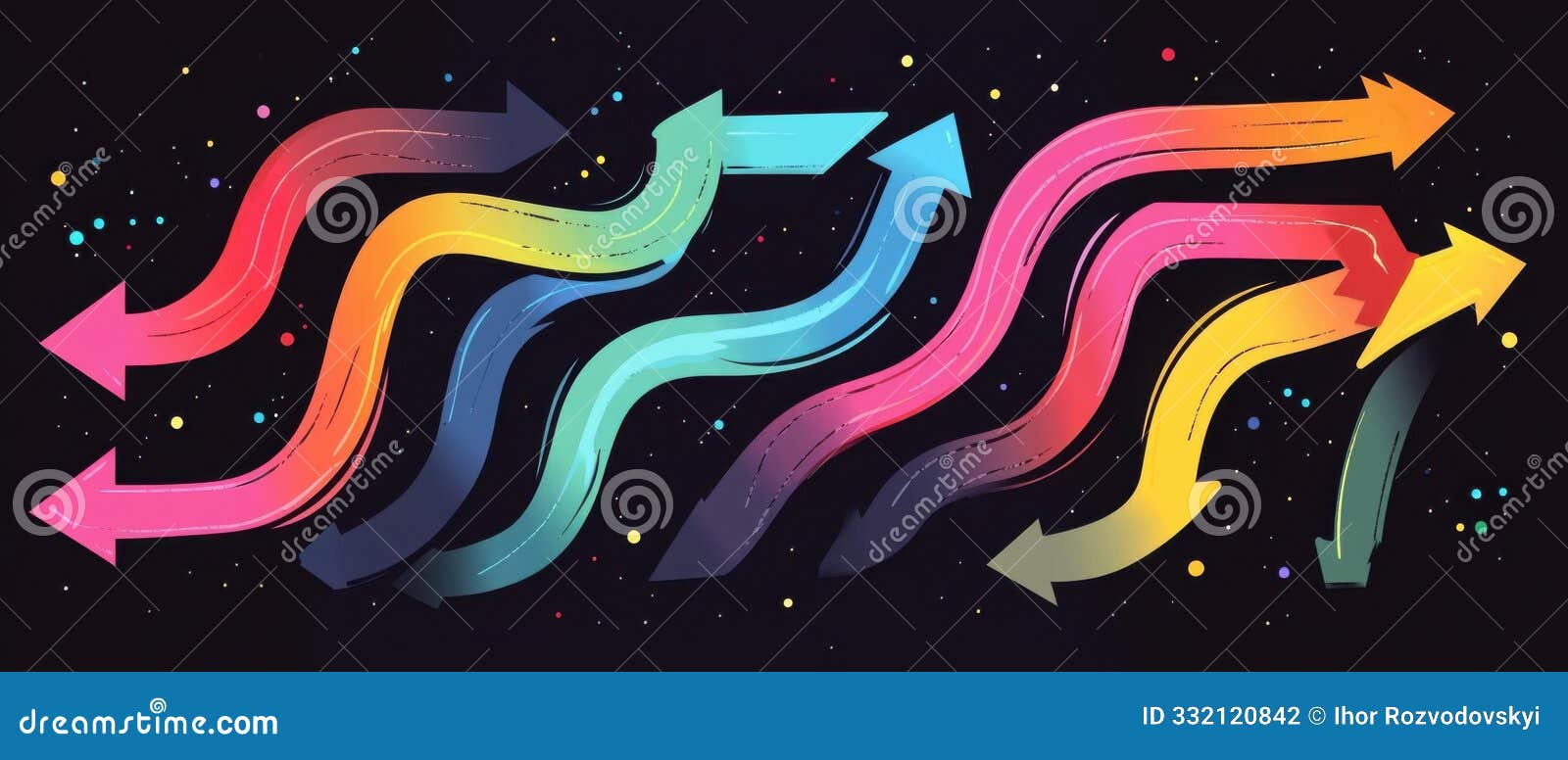 Set of Curved Multi-colored Arrows on a Black Background. Stock ...