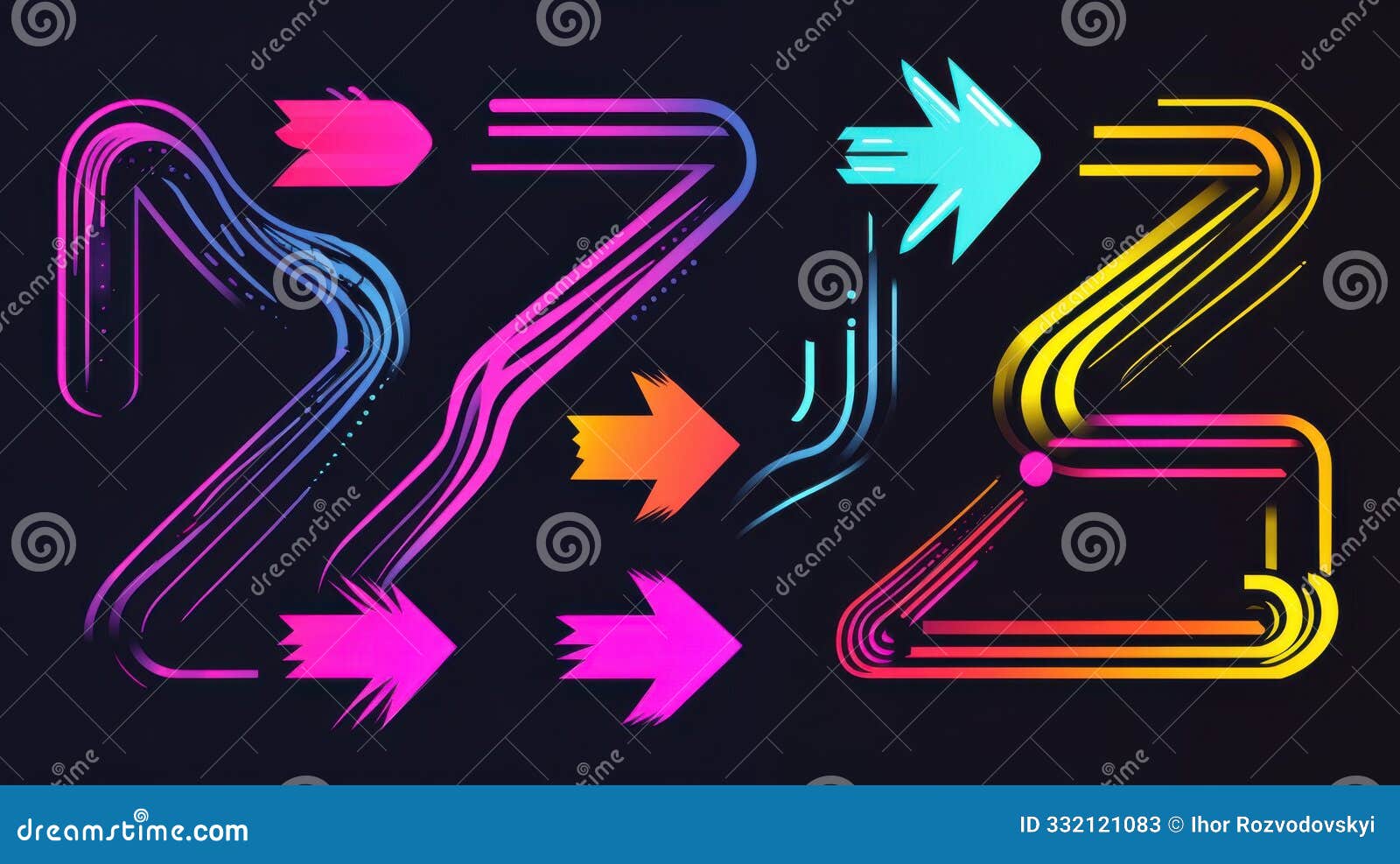 Set of Curved Multi-colored Arrows on a Black Background. Stock ...