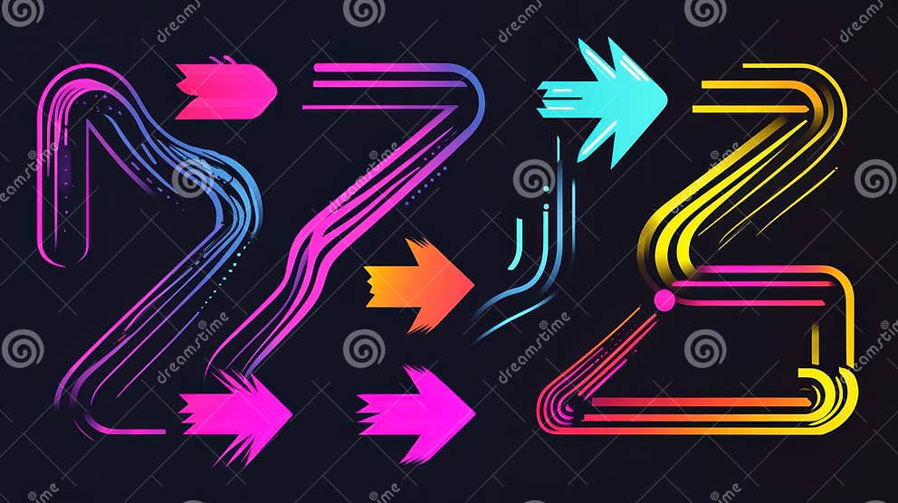 Set of Curved Multi-colored Arrows on a Black Background. Stock ...