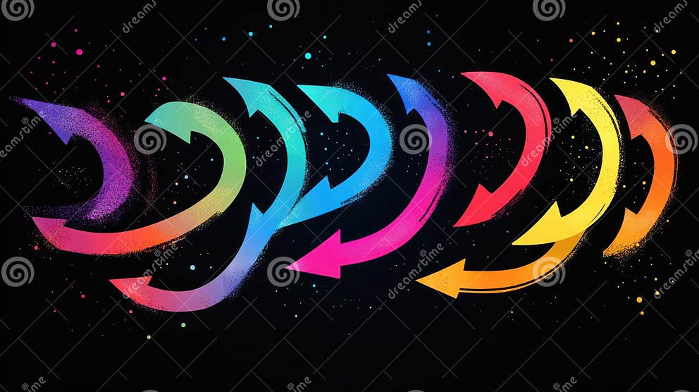 Set of Curved Multi-colored Arrows on a Black Background. Stock ...