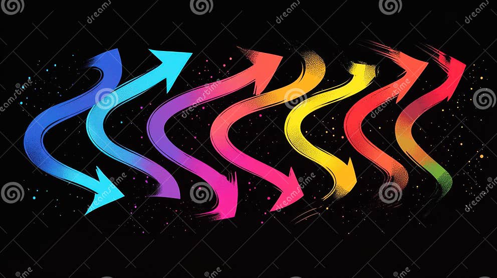Set of Curved Multi-colored Arrows on a Black Background. Stock ...