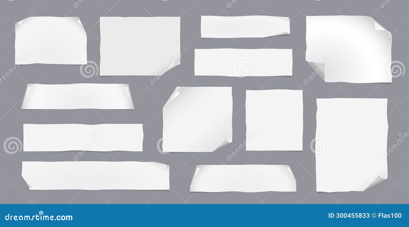 Set of Curved White Paper Strips, Notebook Sheets with Hard Shadow, are ...