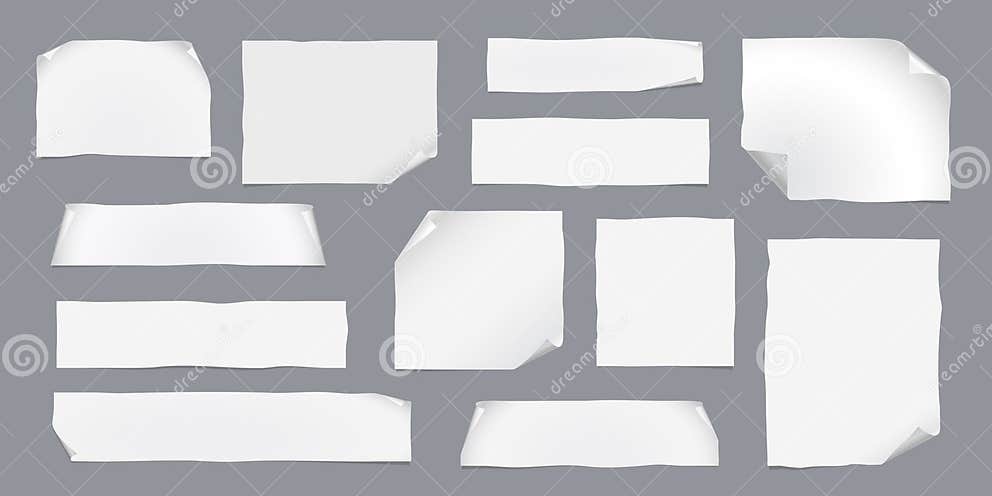 Set of Curved White Paper Strips, Notebook Sheets with Hard Shadow, are ...