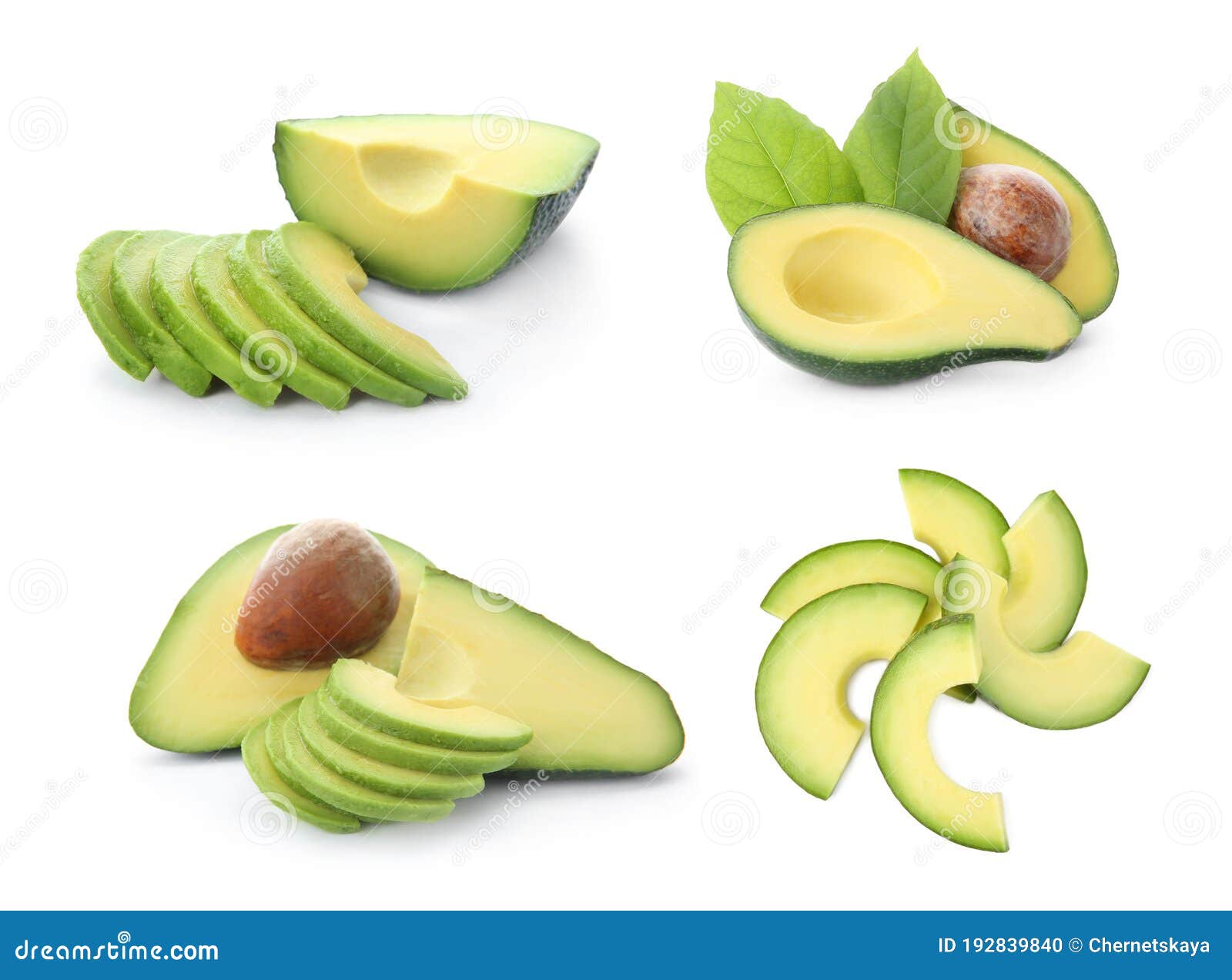 Set of Cut Avocados on Background Stock Photo - Image of seed, creamy ...