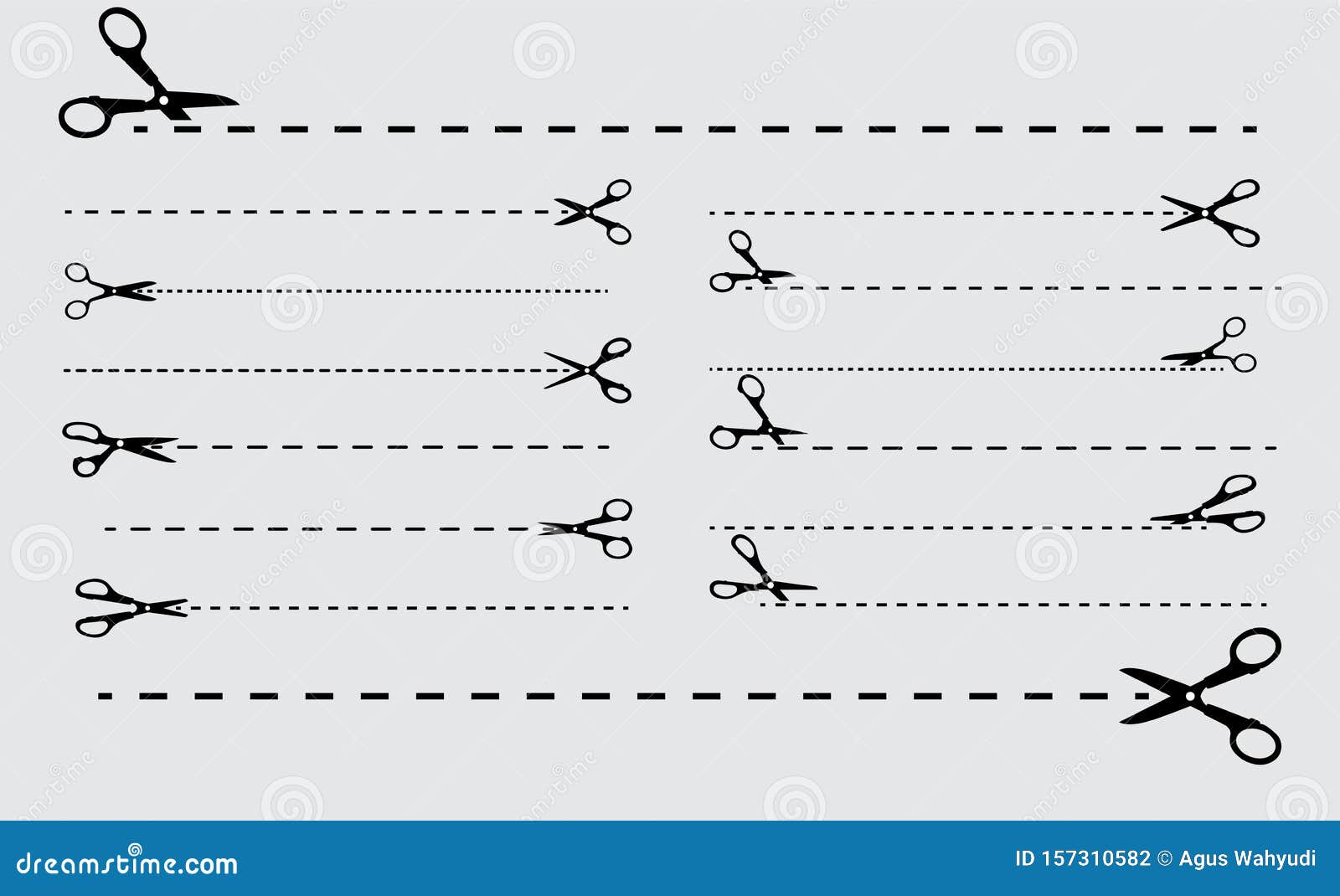 Set of Cut Lines Scissors, Editable Stroke. Stock Illustration ...