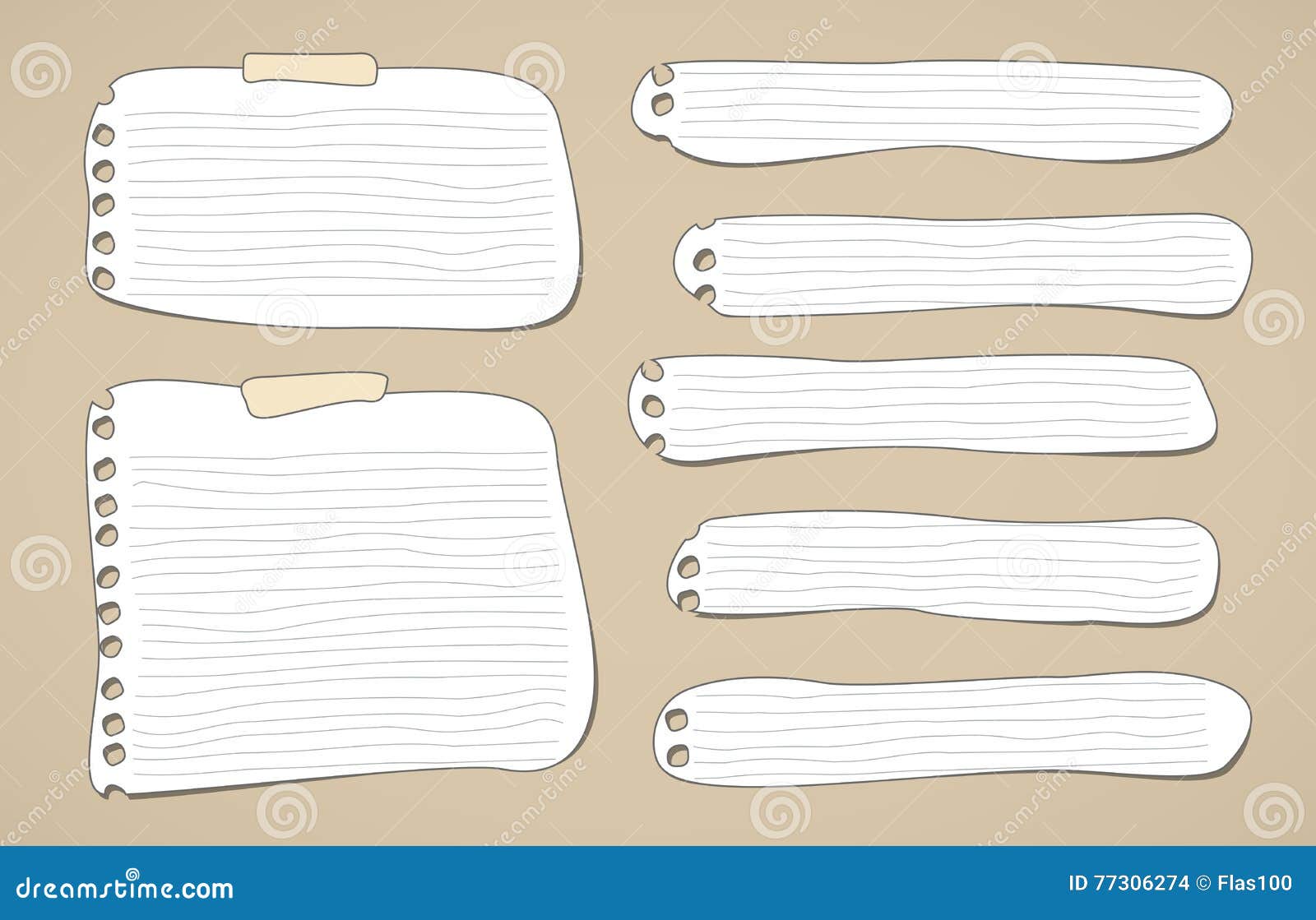 Set of Cut Ruled Notebook, Note Paper Sheets with Sticky Tape Stock ...