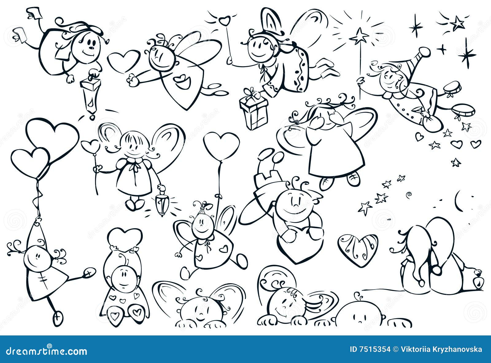 Set of Cute Angels for Design Stock Vector - Illustration of girl ...