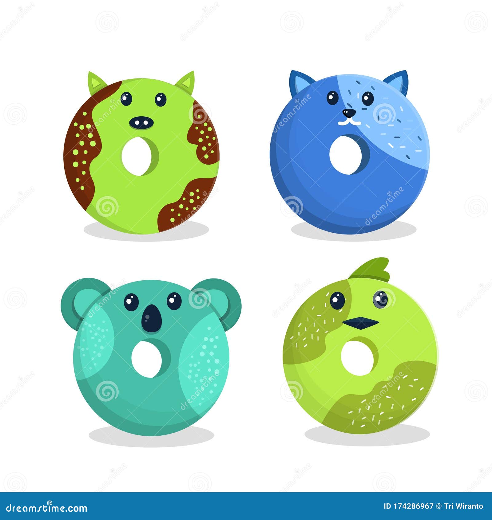 Set of cute animal donuts stock illustration. Illustration of bakery ...