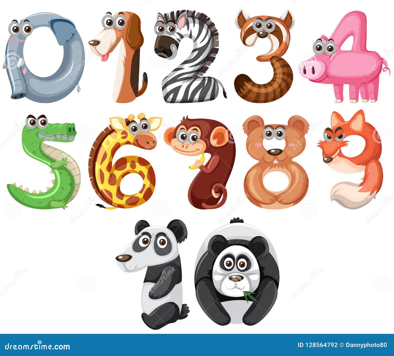 Set of cute animals number stock vector. Illustration of vector - 128564792