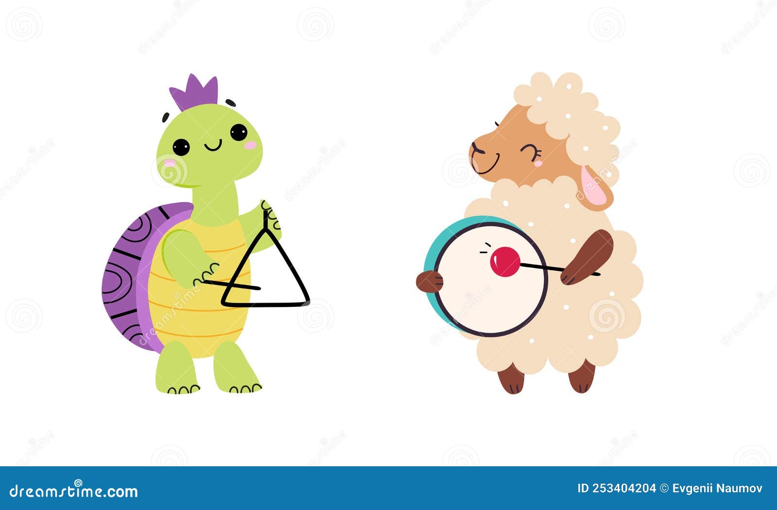 Set of Cute Animals Playing Musical Instruments Set. Turtle and Sheep ...