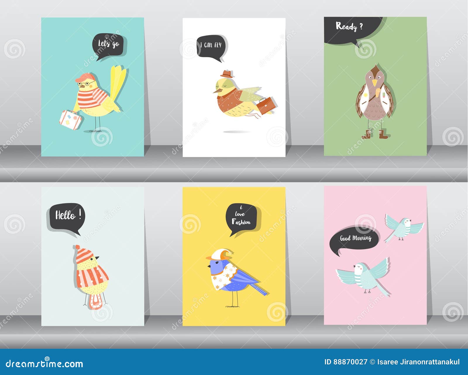 Set of Cute Animals Poster,template,cards,bird,Vector Illustrations ...