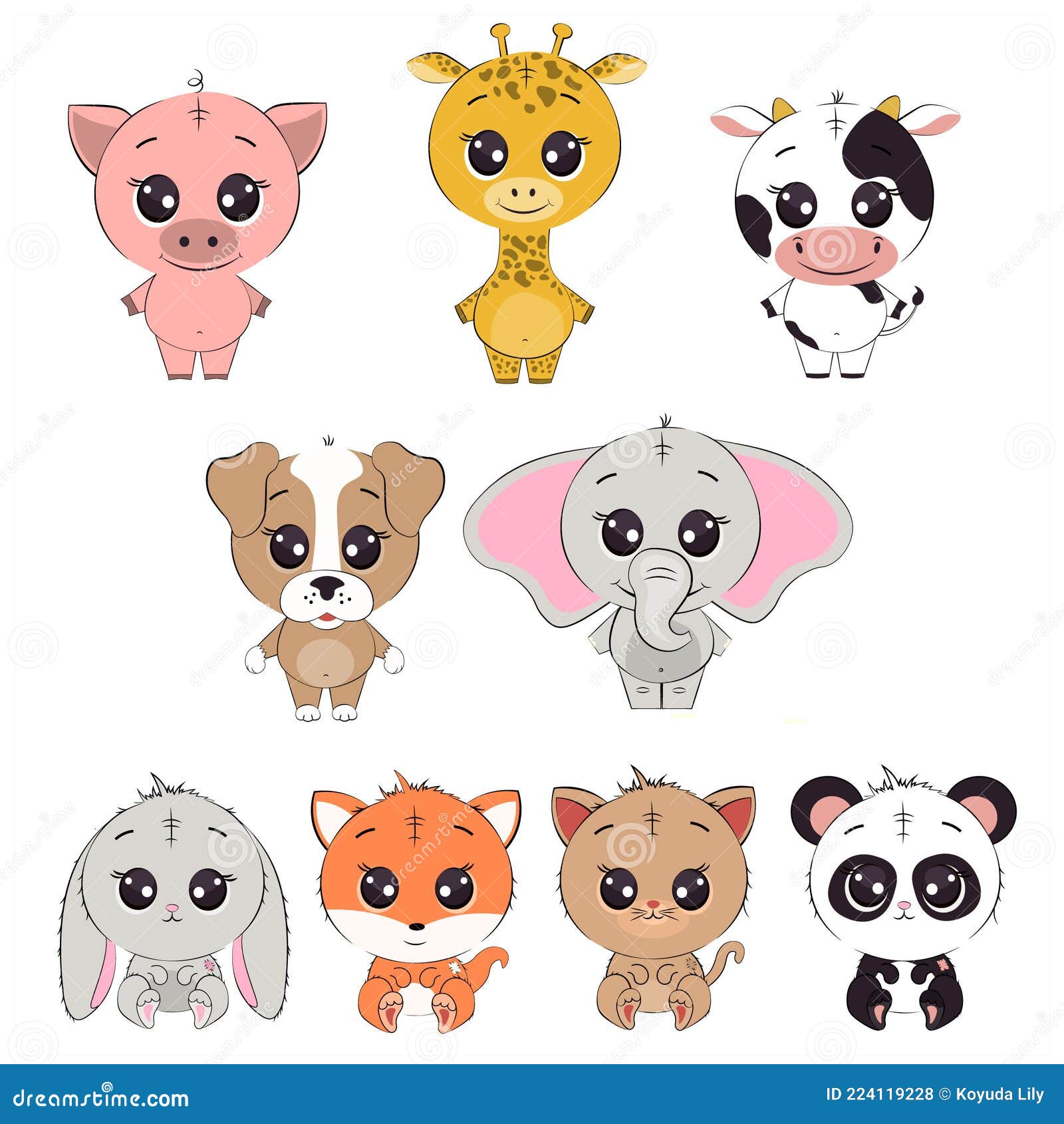 A Set of Cute Animals. Vector Illustration Stock Vector - Illustration ...