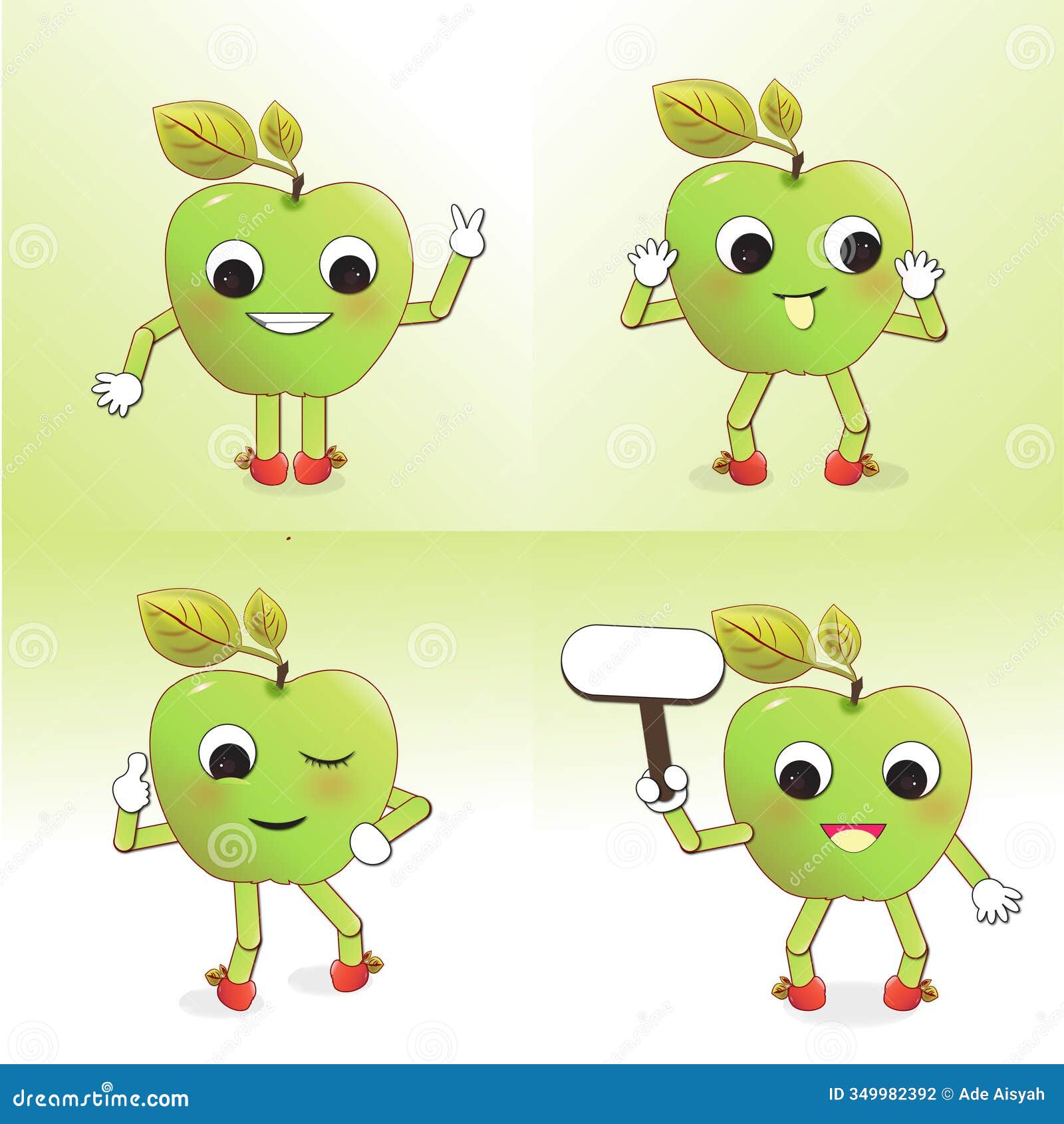 Set of Cute Apple Fruit Character in Different Action Emotion Stock ...