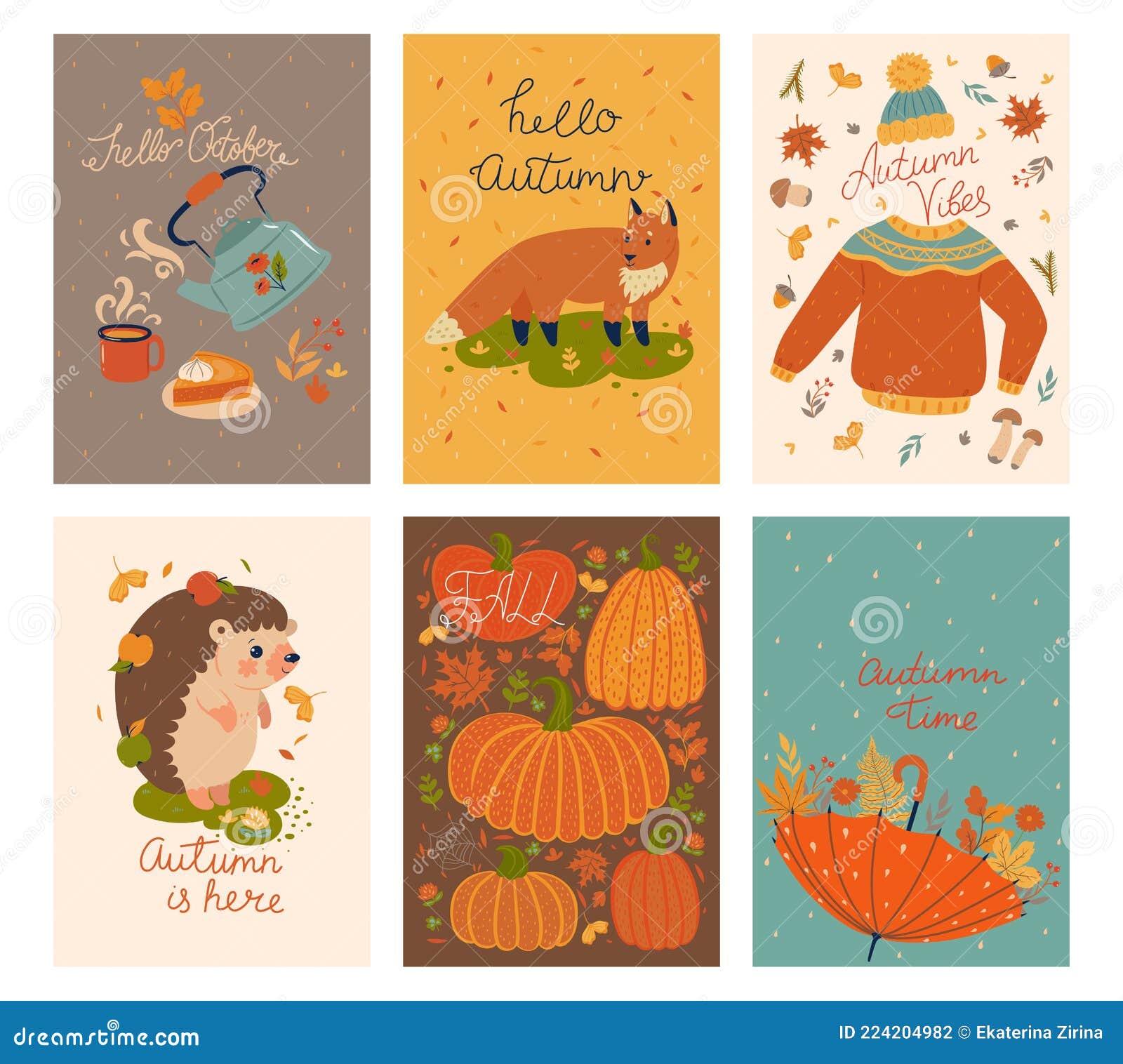 Set of Cute Autumn Cards. Vector Graphics Stock Vector - Illustration ...