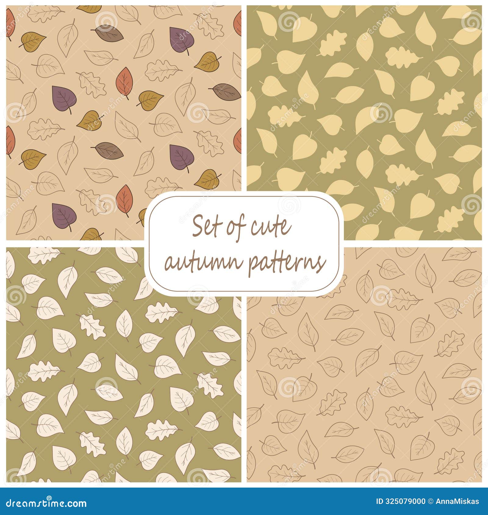 Set of Cute Autumn Patterns, Collection of Seamless Backgrounds with ...