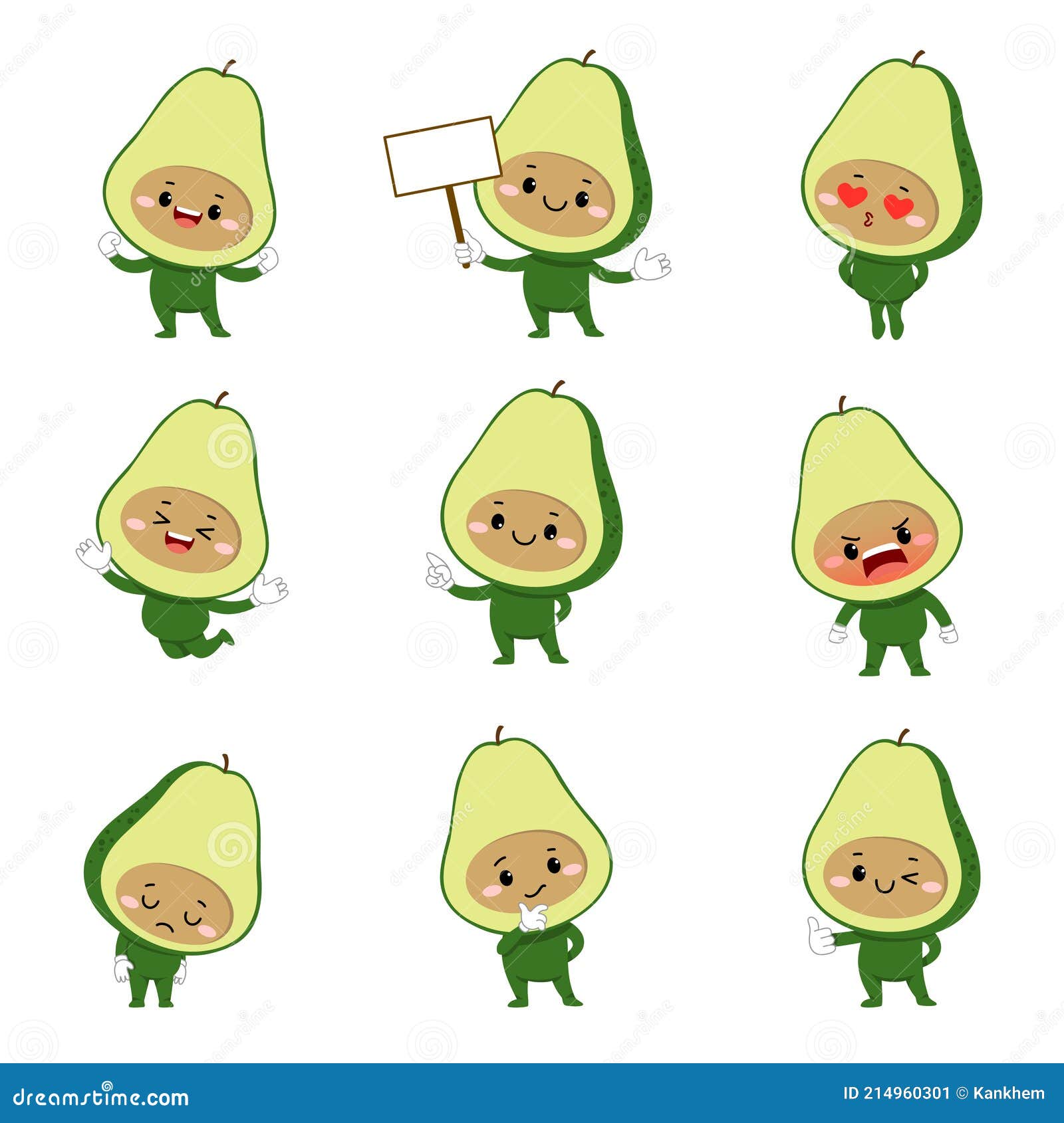 Set of Cute Avocado Cartoon Characters with Various Activities and ... Set of Cute Avocado Cartoon Characters with Various Activities and ...