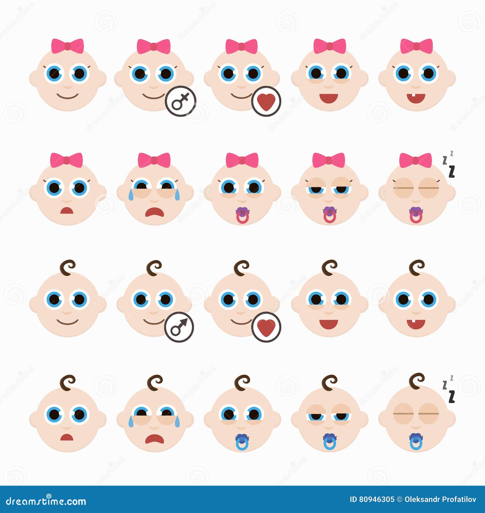 Set of Cute Baby Emoticons. Stock Vector - Illustration of love, happy ...