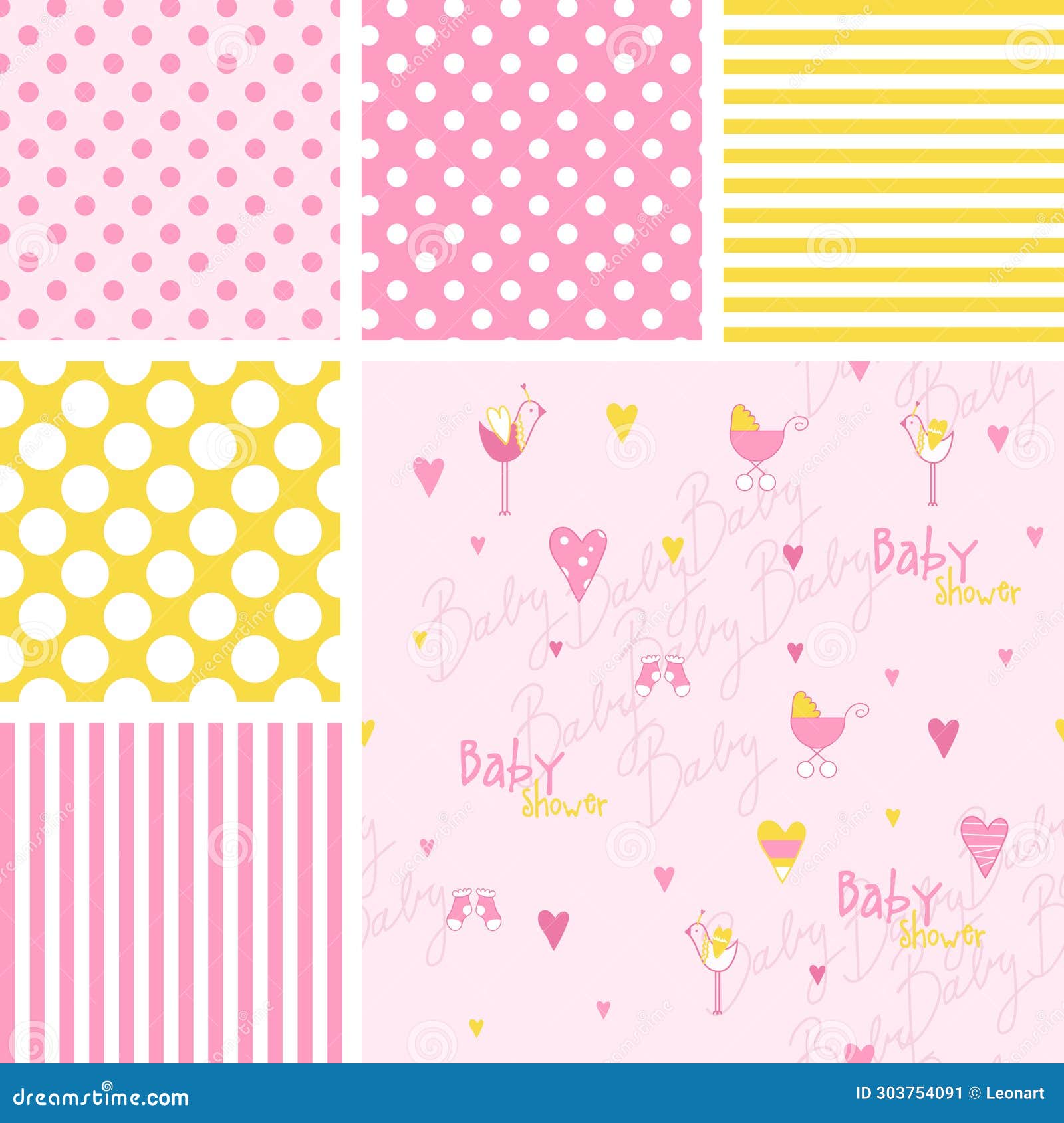 Set of Cute Baby Shower Patterns, Yellow and Pink Stock Vector ...