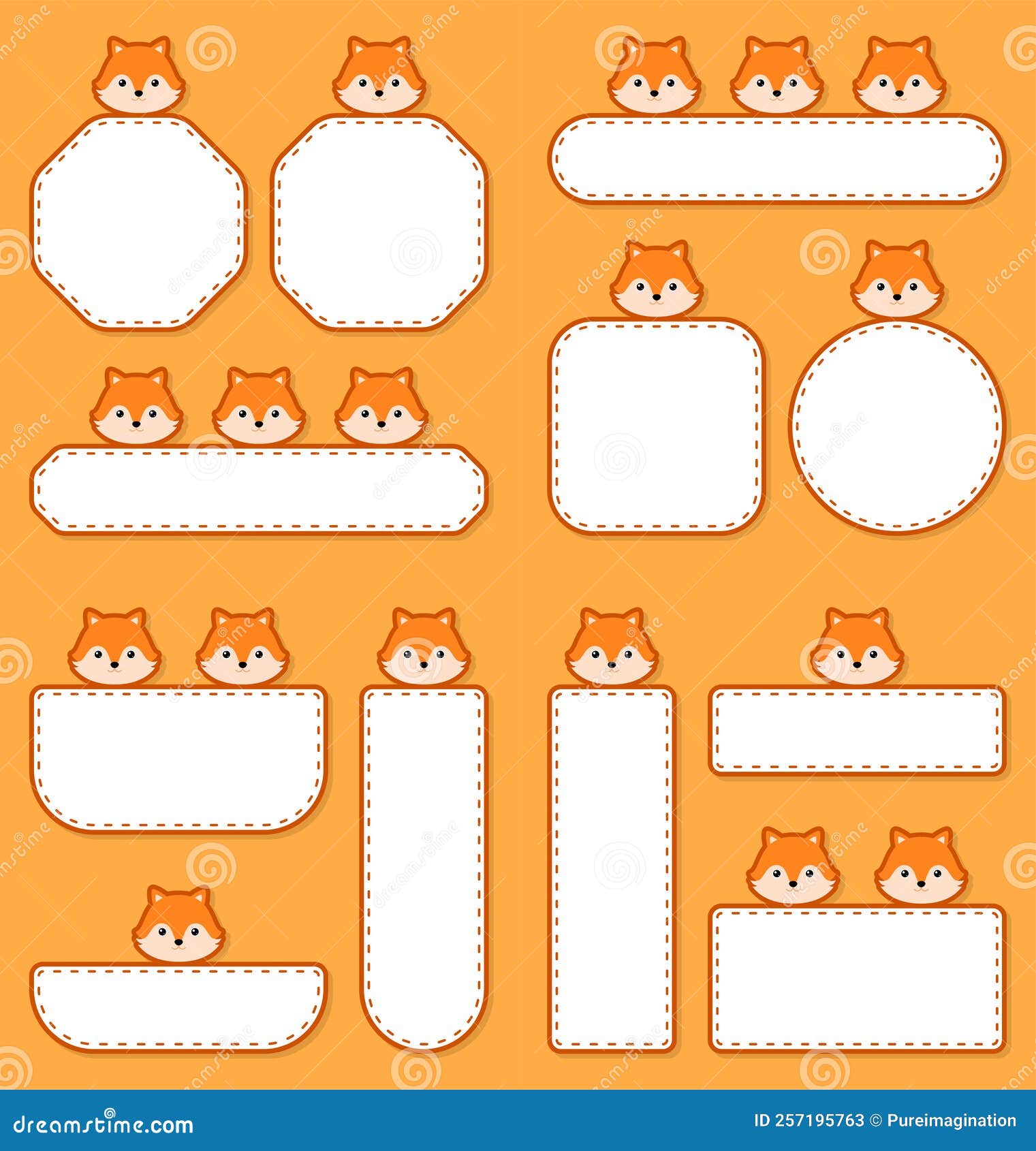 Set of Cute Banner with Fox Stock Vector - Illustration of animal, face ...