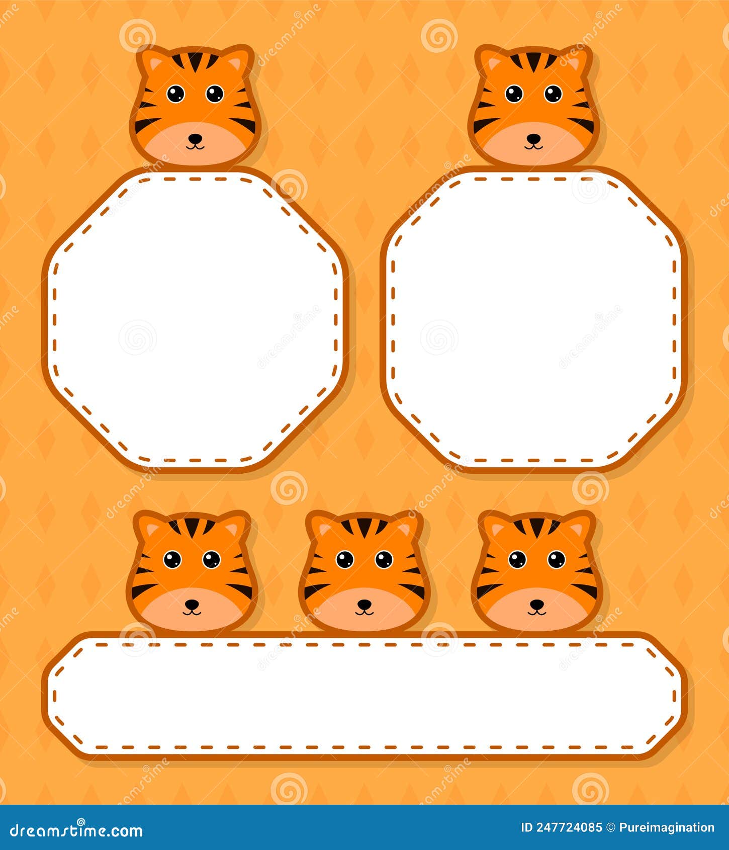 Set of Cute Banner with Tiger Stock Vector - Illustration of background ...