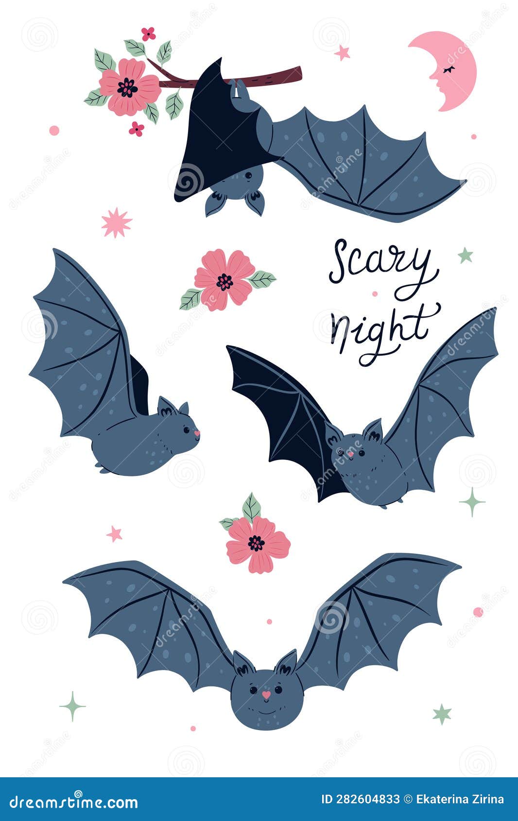 Set Cute Bats, Vampire Comic Animals, Halloween Characters, Cartoon ...