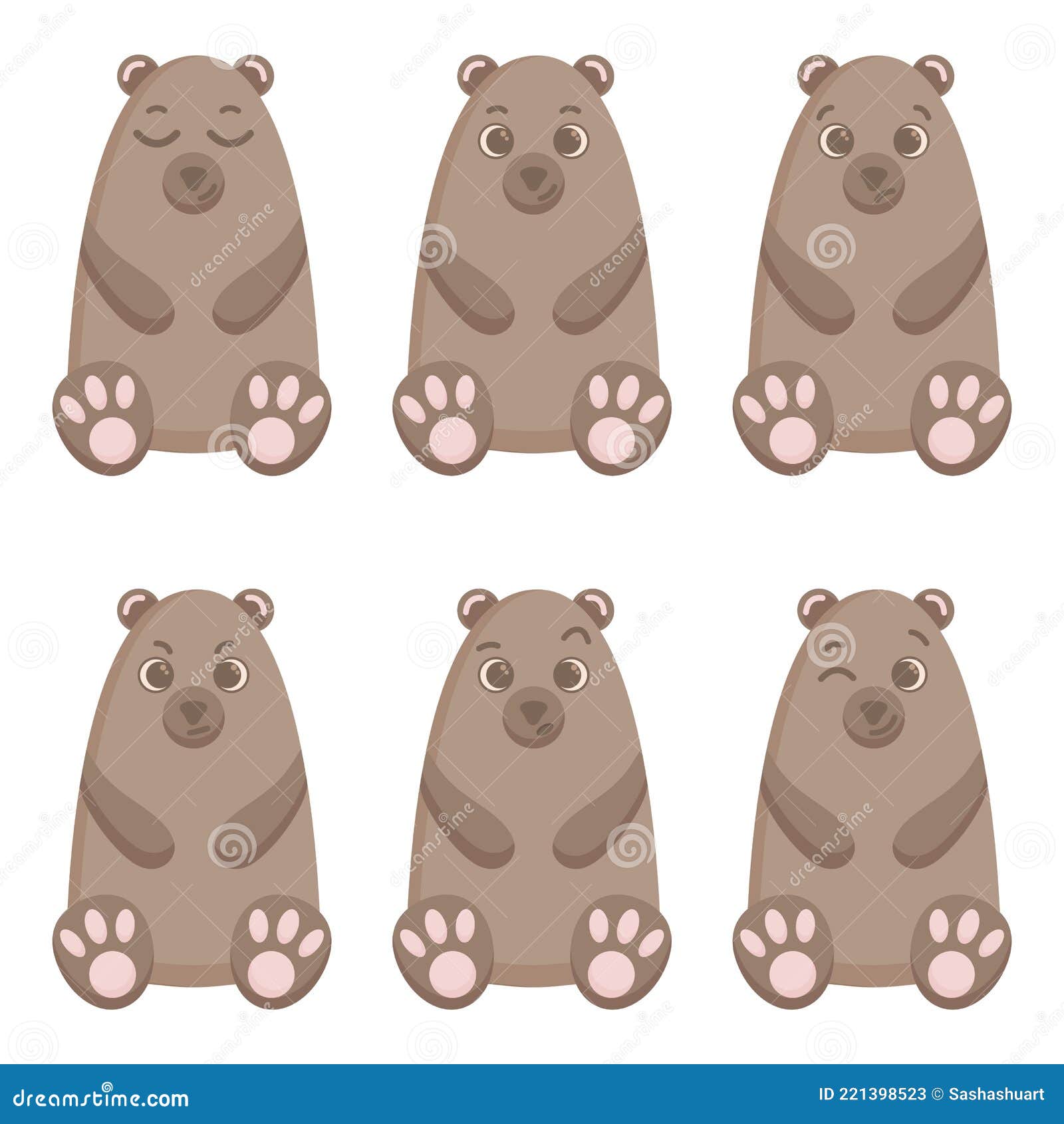 Set of Cute Bears with Different Emotions. Vector Illustration for a ...