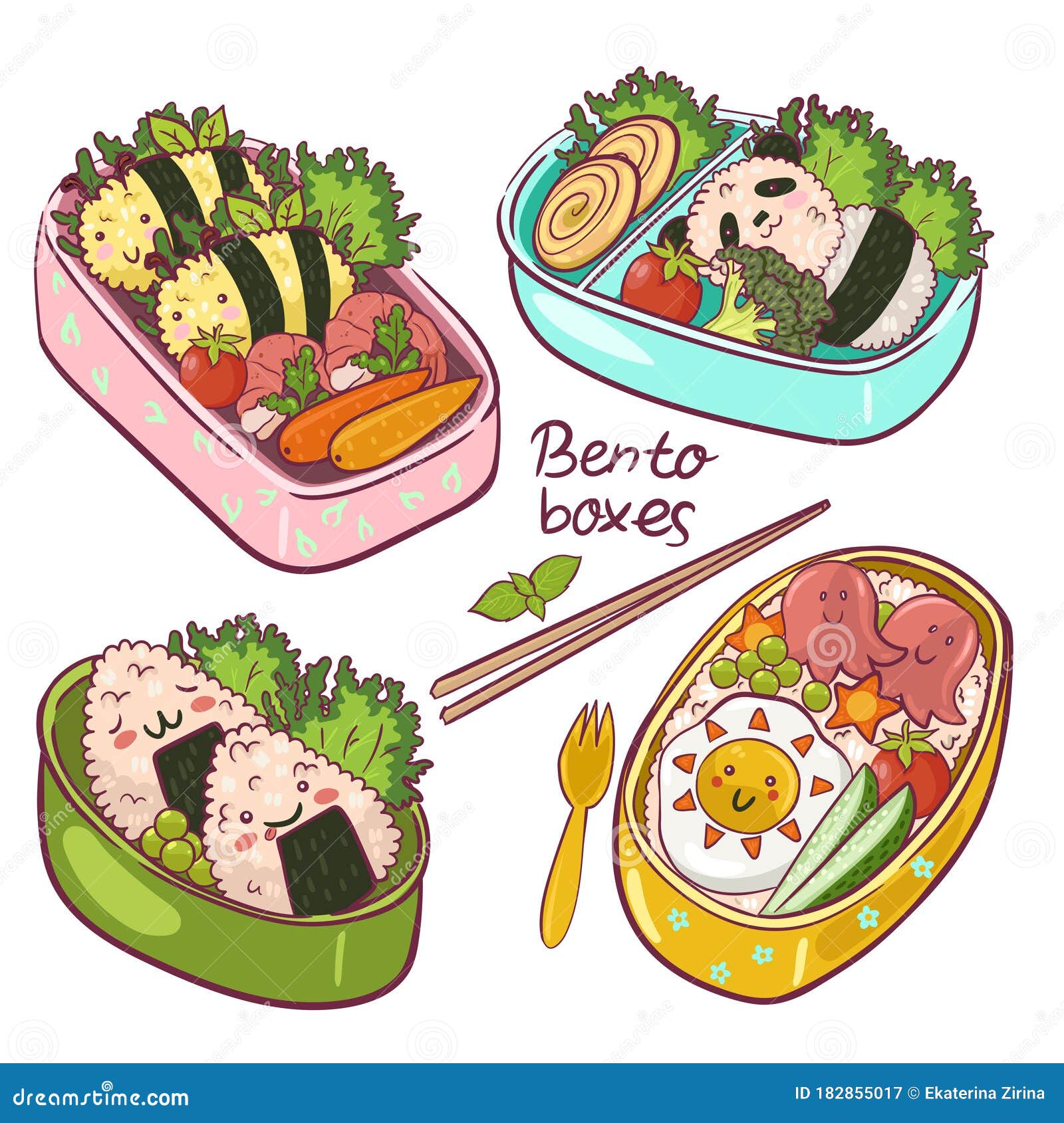 Set of Cute Bentos Isolated on a White Background. Vector Graphics ...