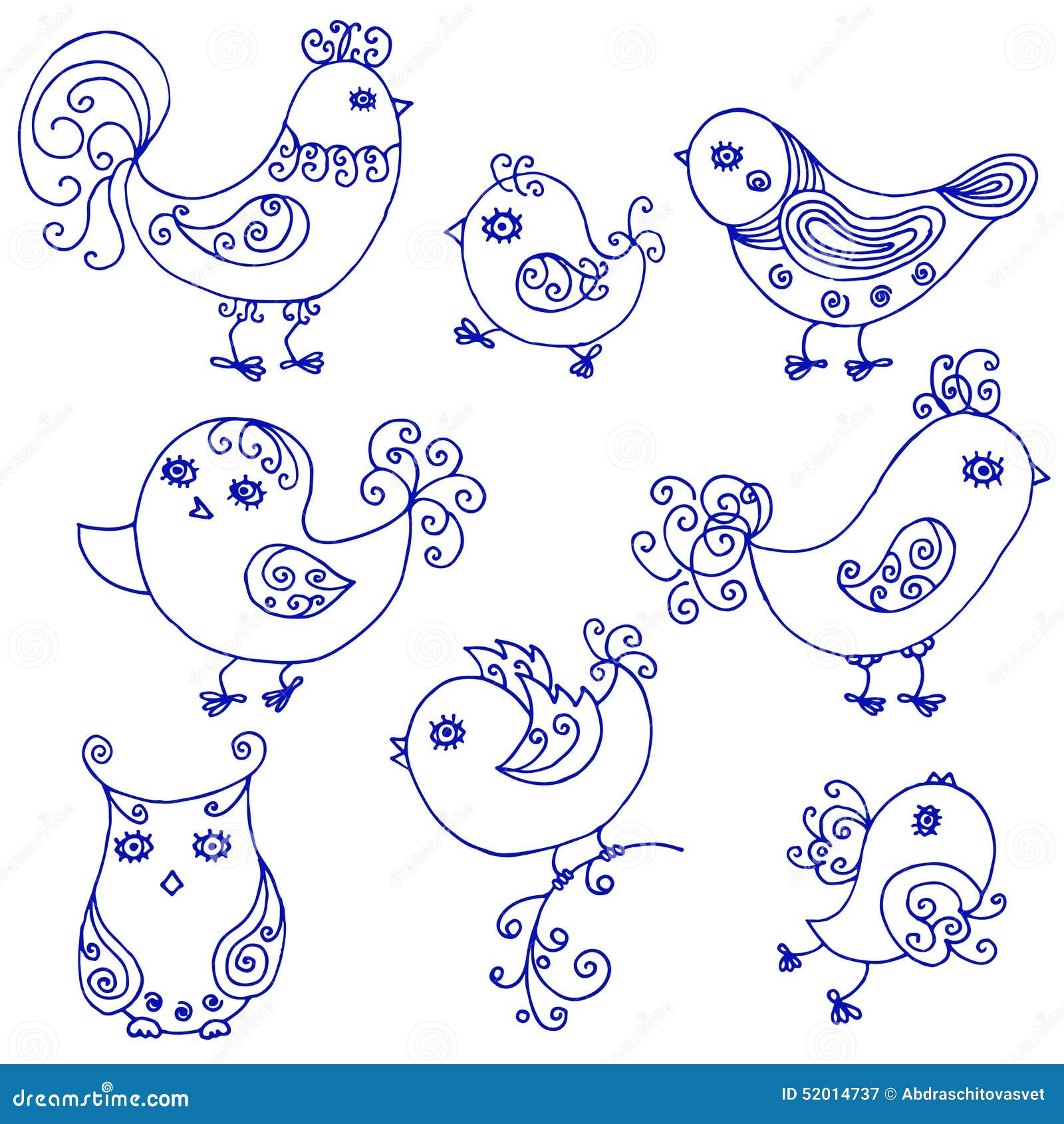 Set of cute birds curly stock vector. Illustration of comic - 52014737
