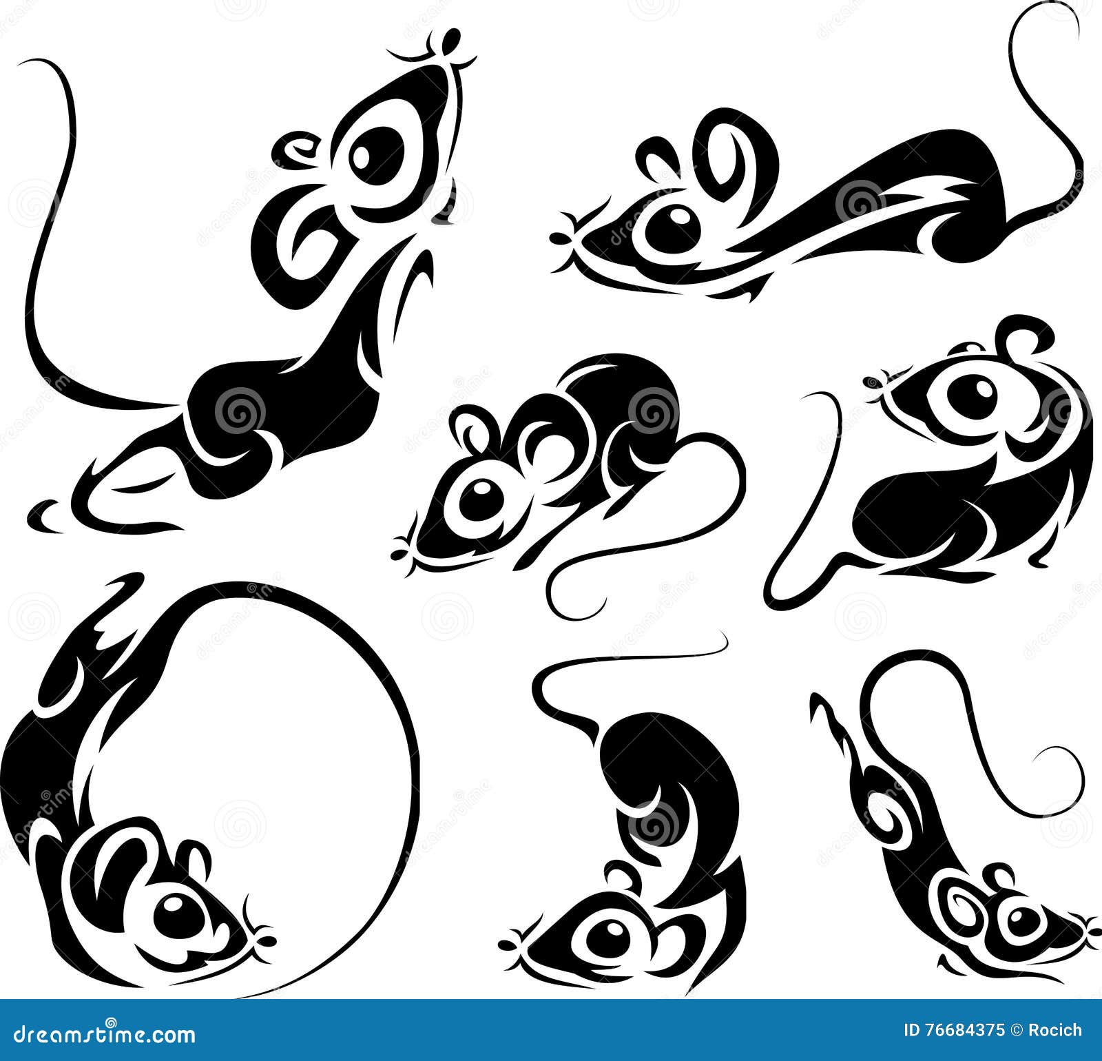 Set of cute black mice stock vector. Illustration of amusing - 76684375