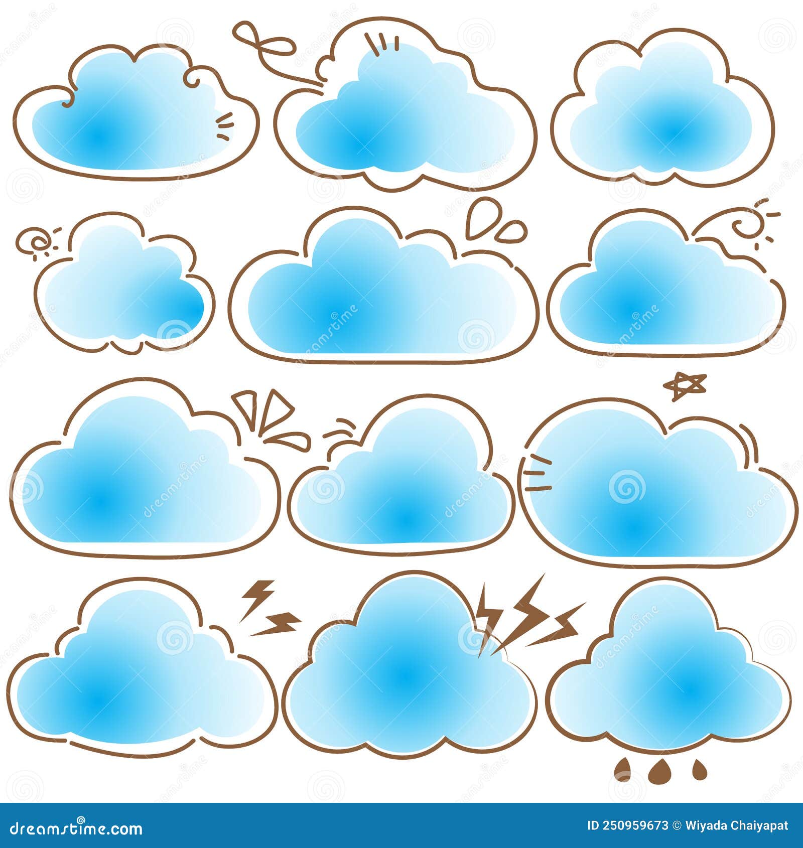 Set of Cute Blue Cloud Frames on White Background. Stock Vector ...