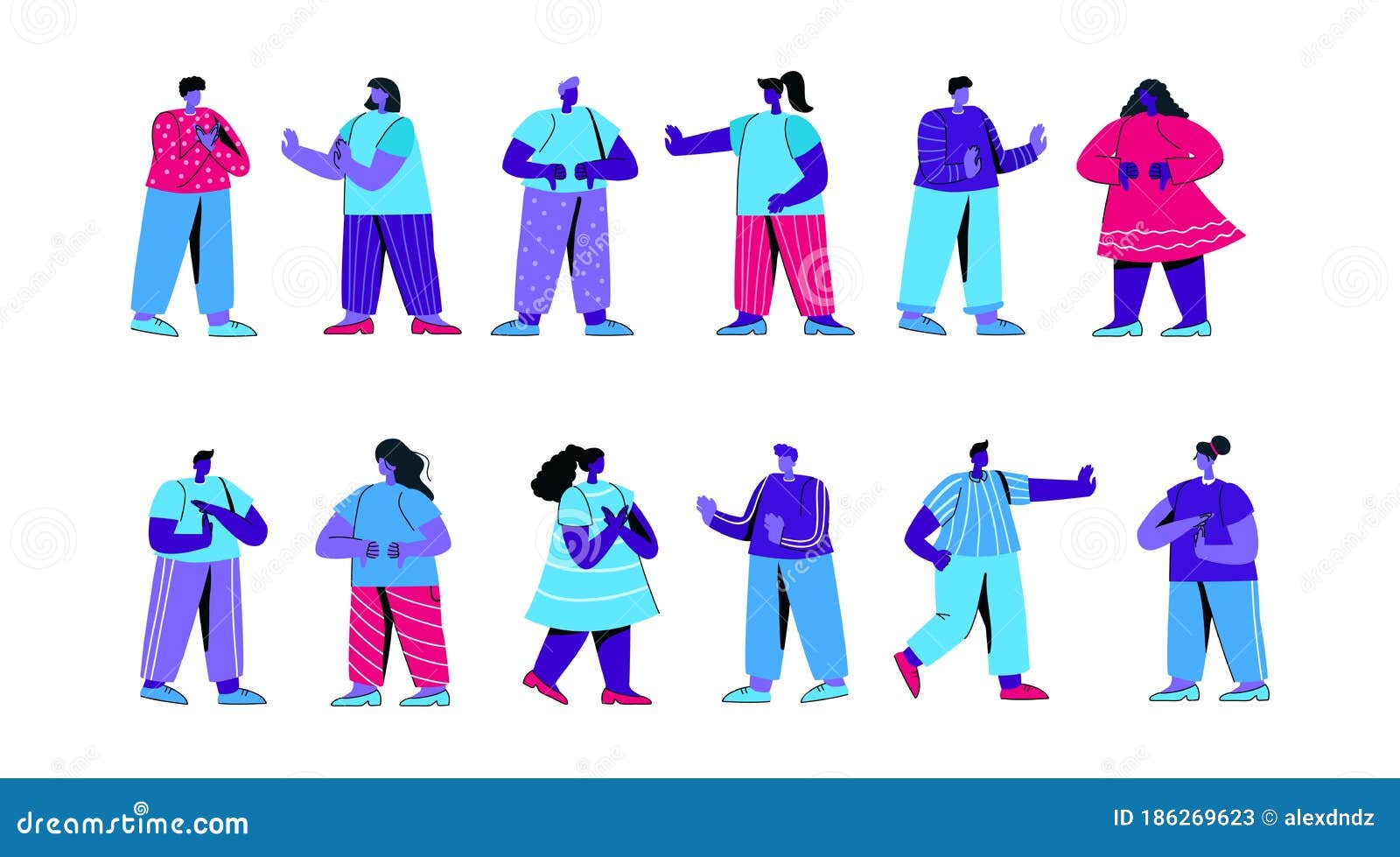 Negative Gestures Flat Vector Illustrations Set. Finger Language, Non ... Negative Gestures Flat Vector Illustrations Set. Finger Language, Non ...