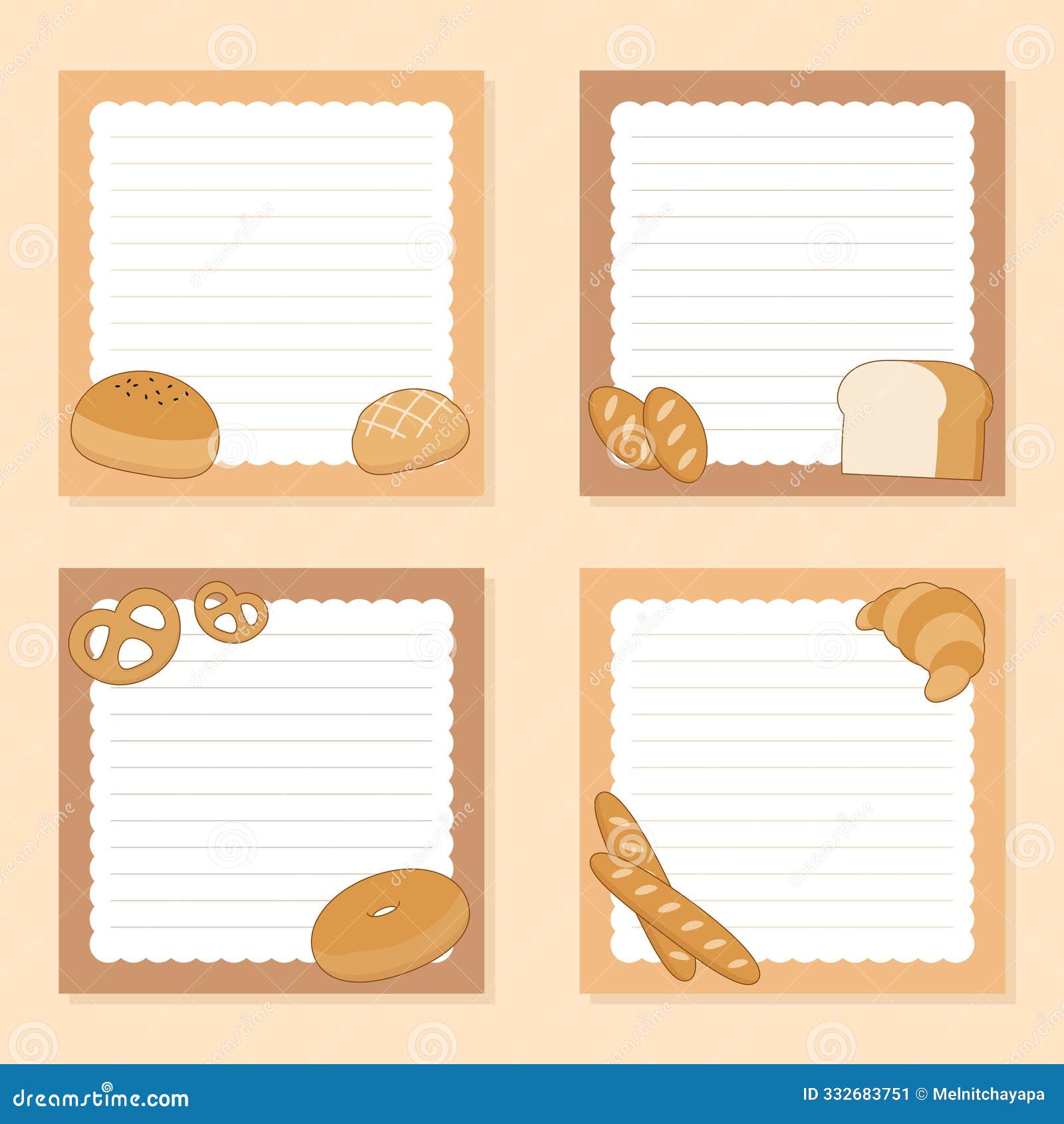 Set of cute bread notepad stock vector. Illustration of document ...
