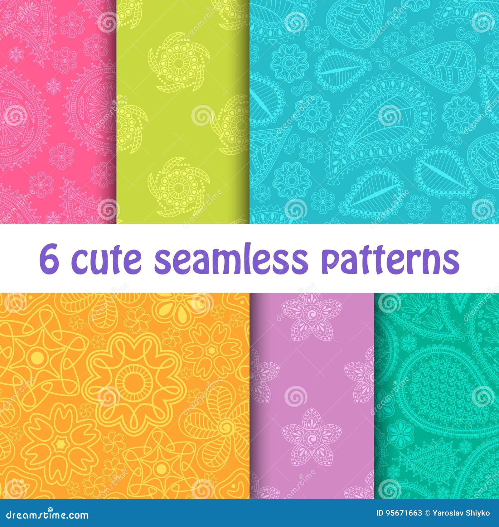 Set of Cute Bright Seamless Patterns. Abstract Geometric Background ...