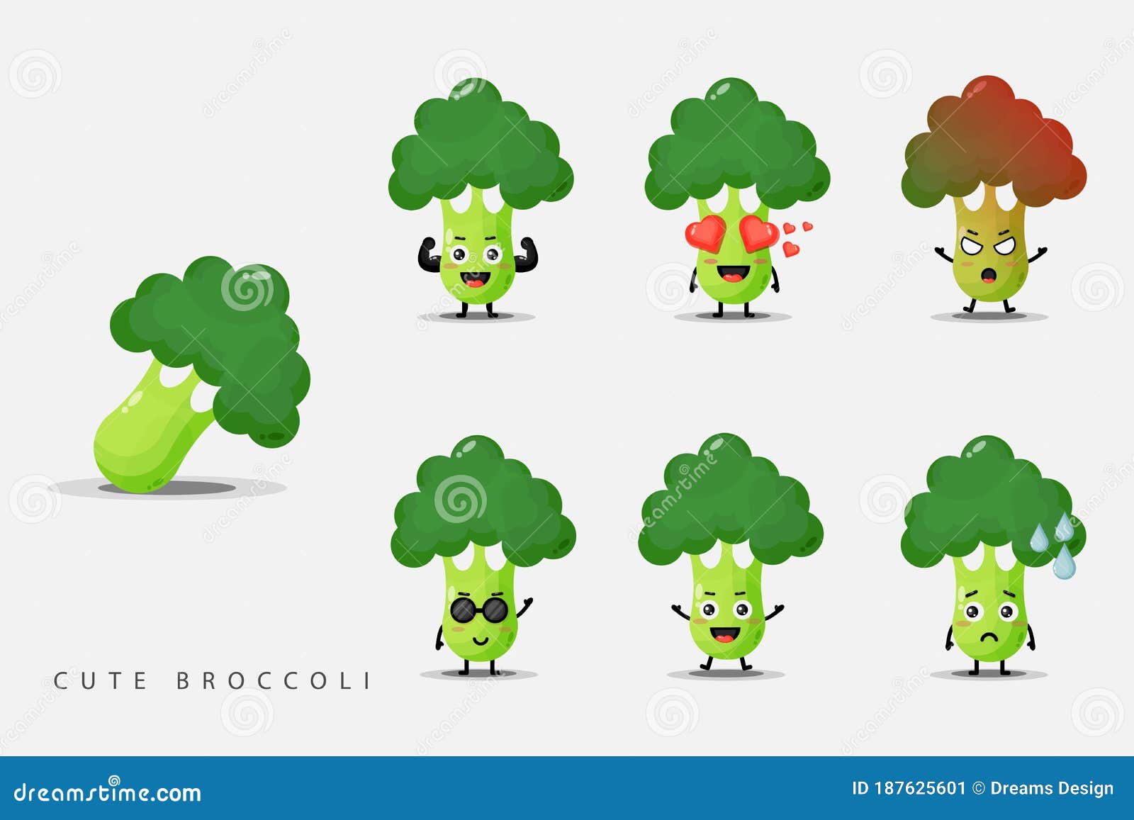 Set of Cute Broccoli Vegetable Mascots Stock Vector - Illustration of ...