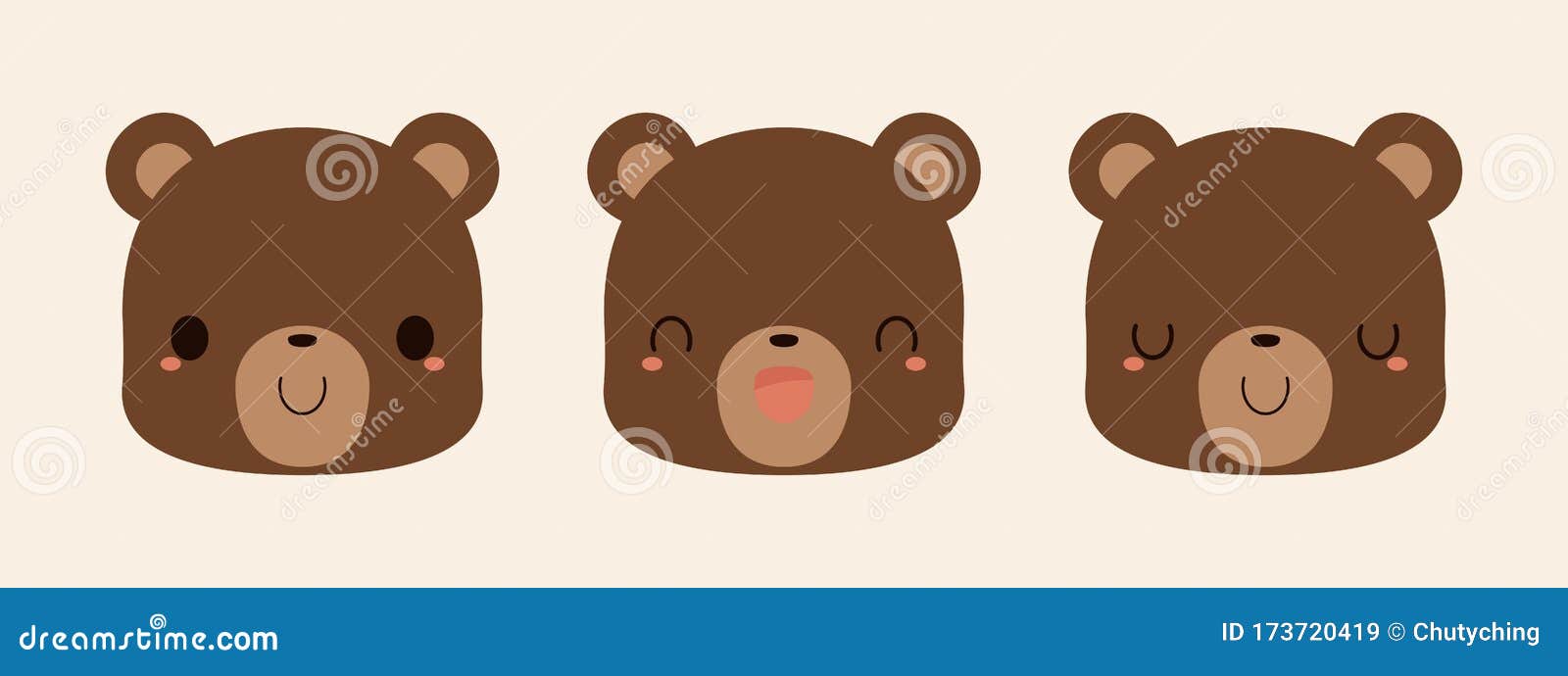 Set Of Cute Brown Bear Cartoon Icons Stock Vector Illustration Of