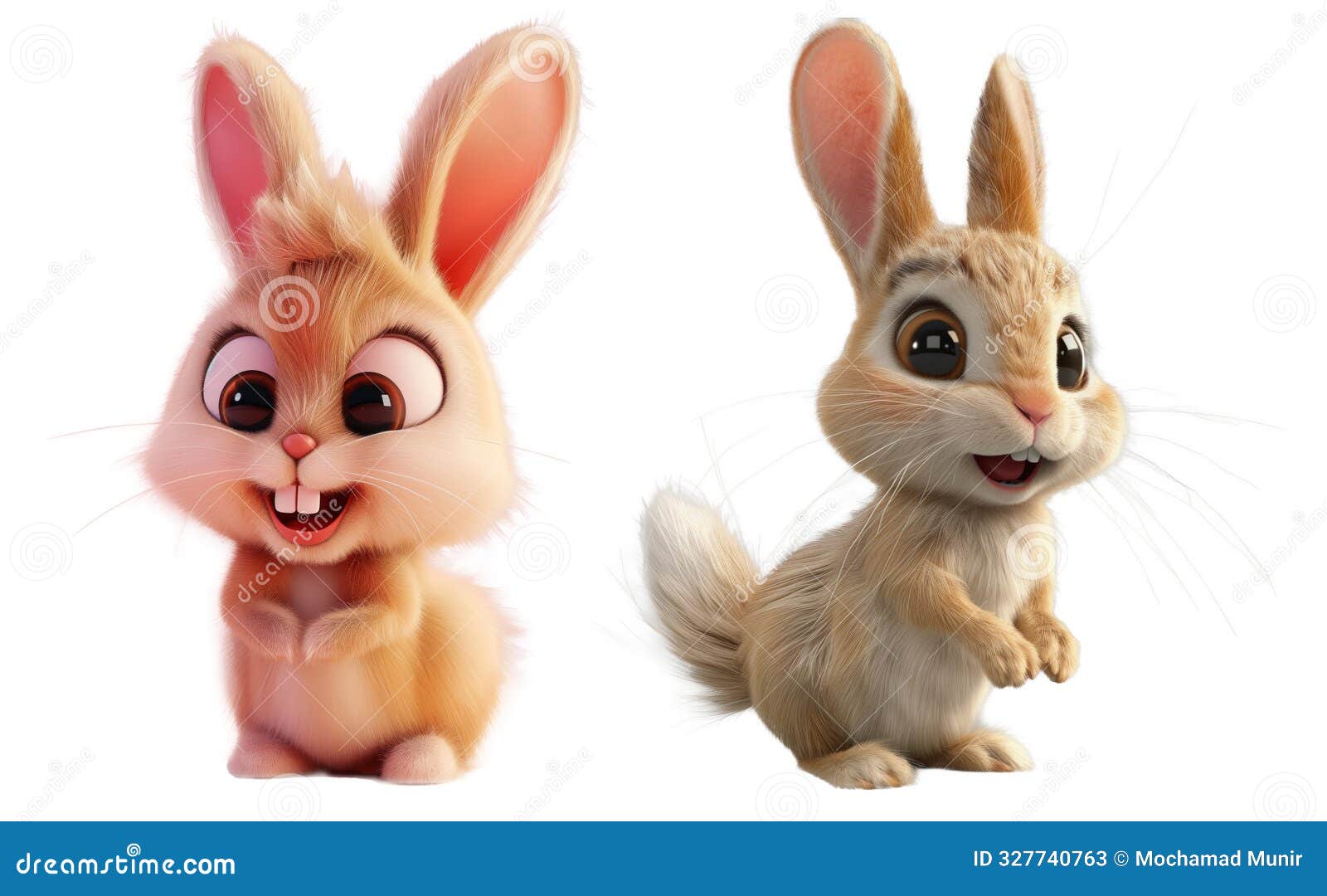 Set of Cute Bunny. 3D Cartoon Style Stock Illustration - Illustration ...